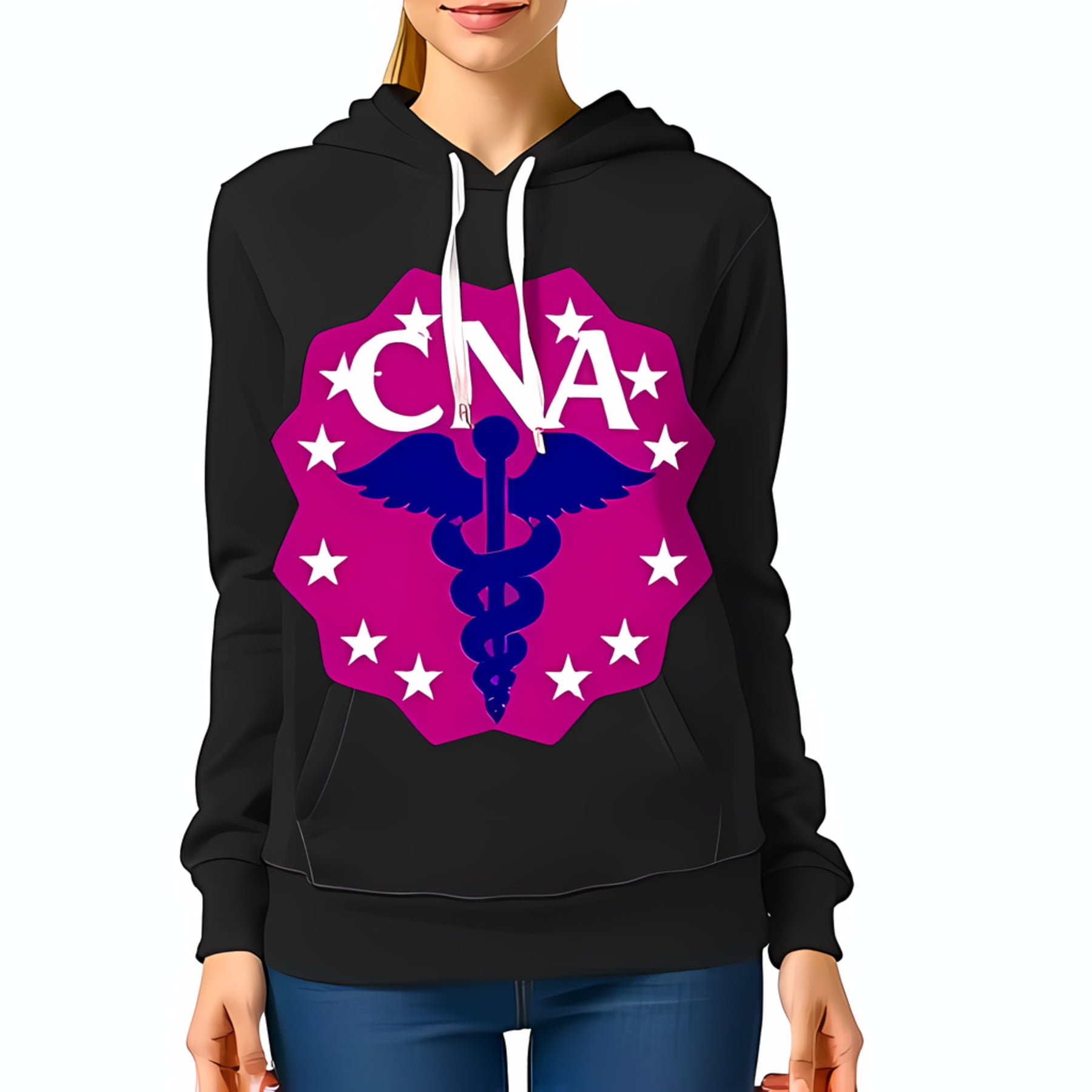 Stylish 3D Black Hoodie for Nursing Assistants - Bold CNA Graphic ...