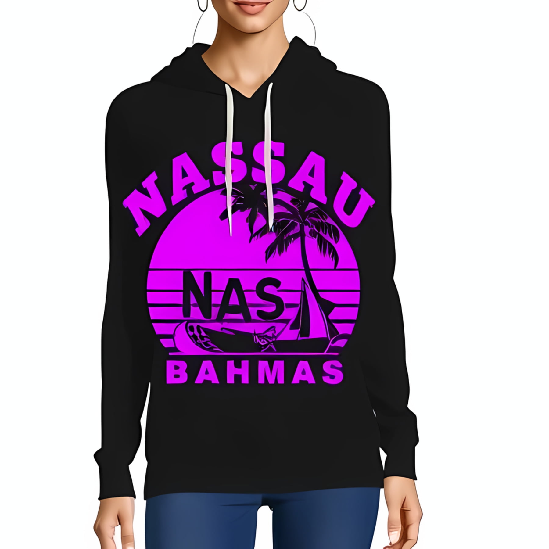 Stylish 3D Black Hoodie with Nassau Bahamas Graphics - Bold Pink ...