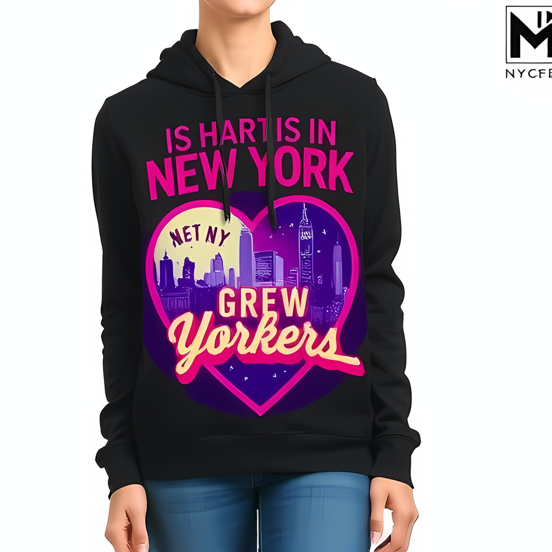 Stylish 3D Black Hoodie with Pink Heart & NYC - "IS HARTIS IN NEW YORK ...