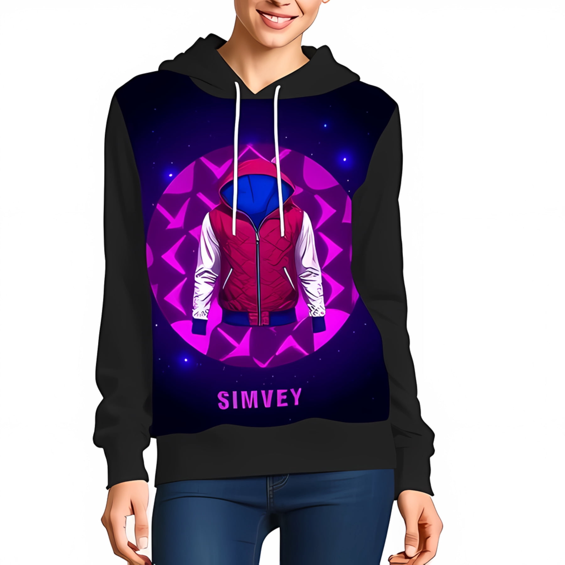 Stylish 3D Black Hoodie with Retro-Futuristic Crimson Jacket Graphic ...