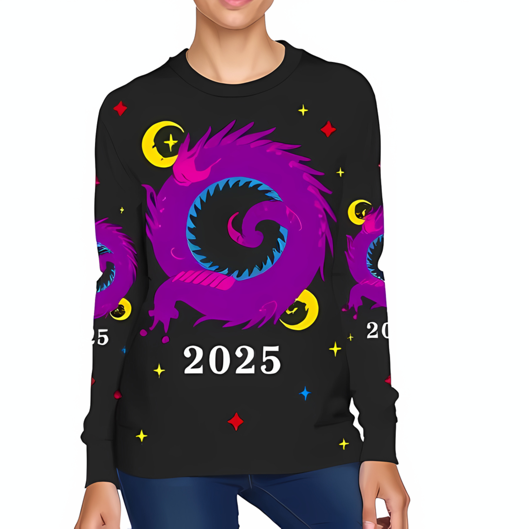 Stylish 3D Black Hoodie with Vibrant Purple Dragon Design Yellow Moons ...
