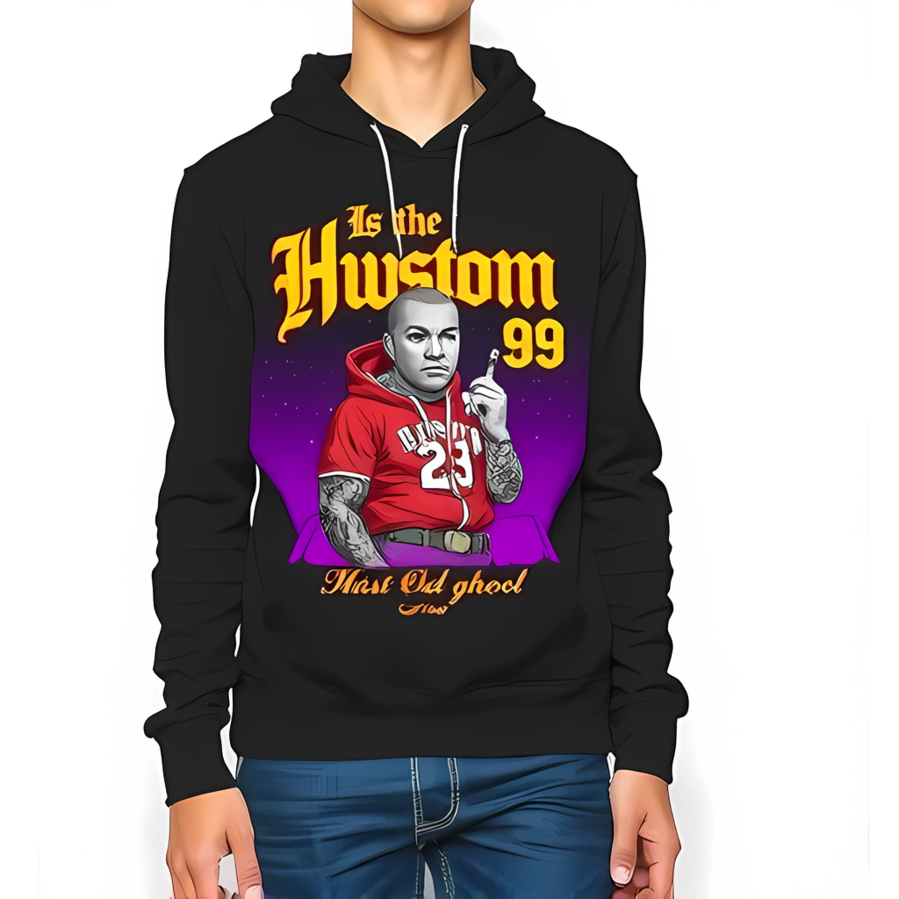 Stylish 3D Black Hoodie with Vibrant Purple Gradient Caricature ...