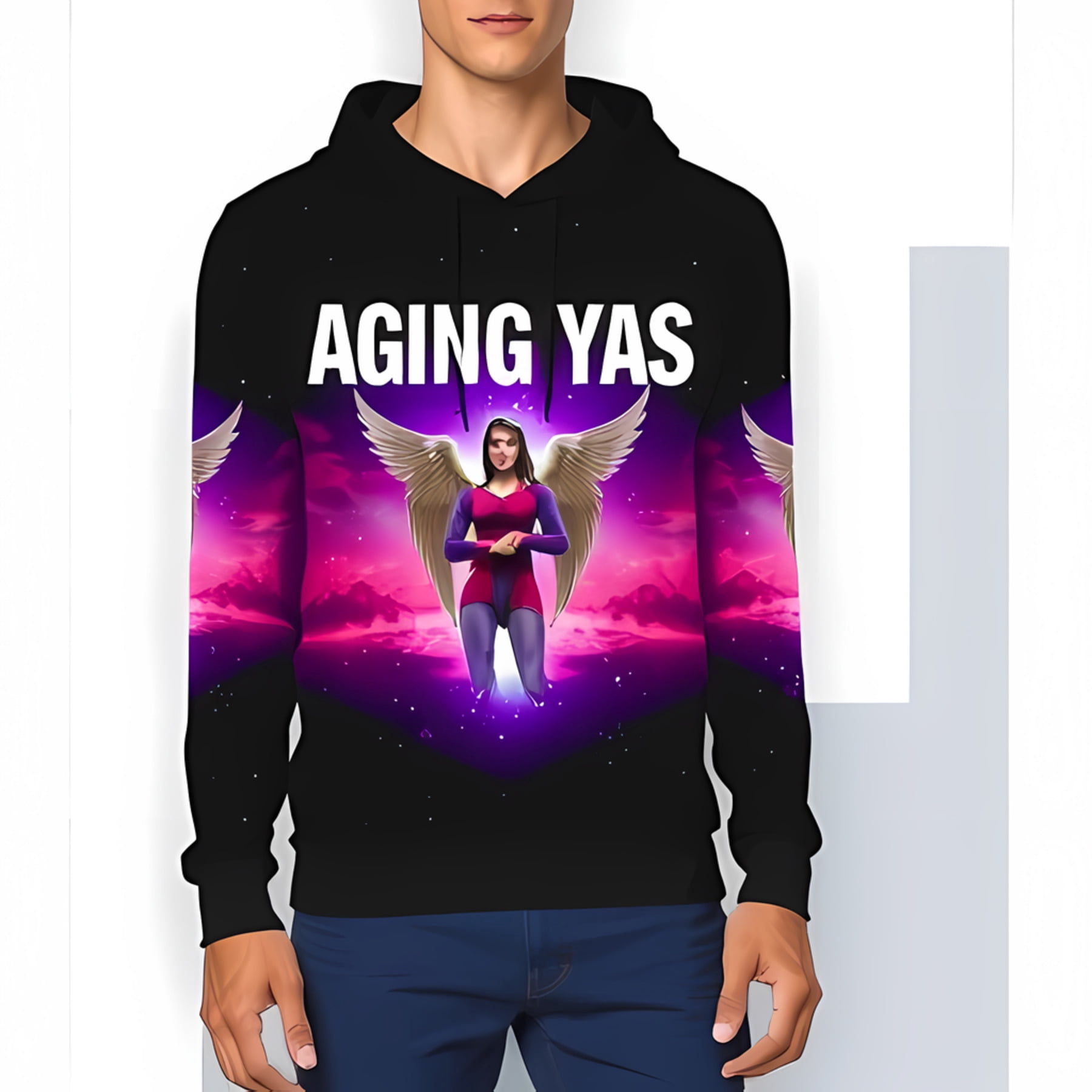Stylish 3D Black Hoodie with Vibrant Superheroine Graphic Pink & Purple ...