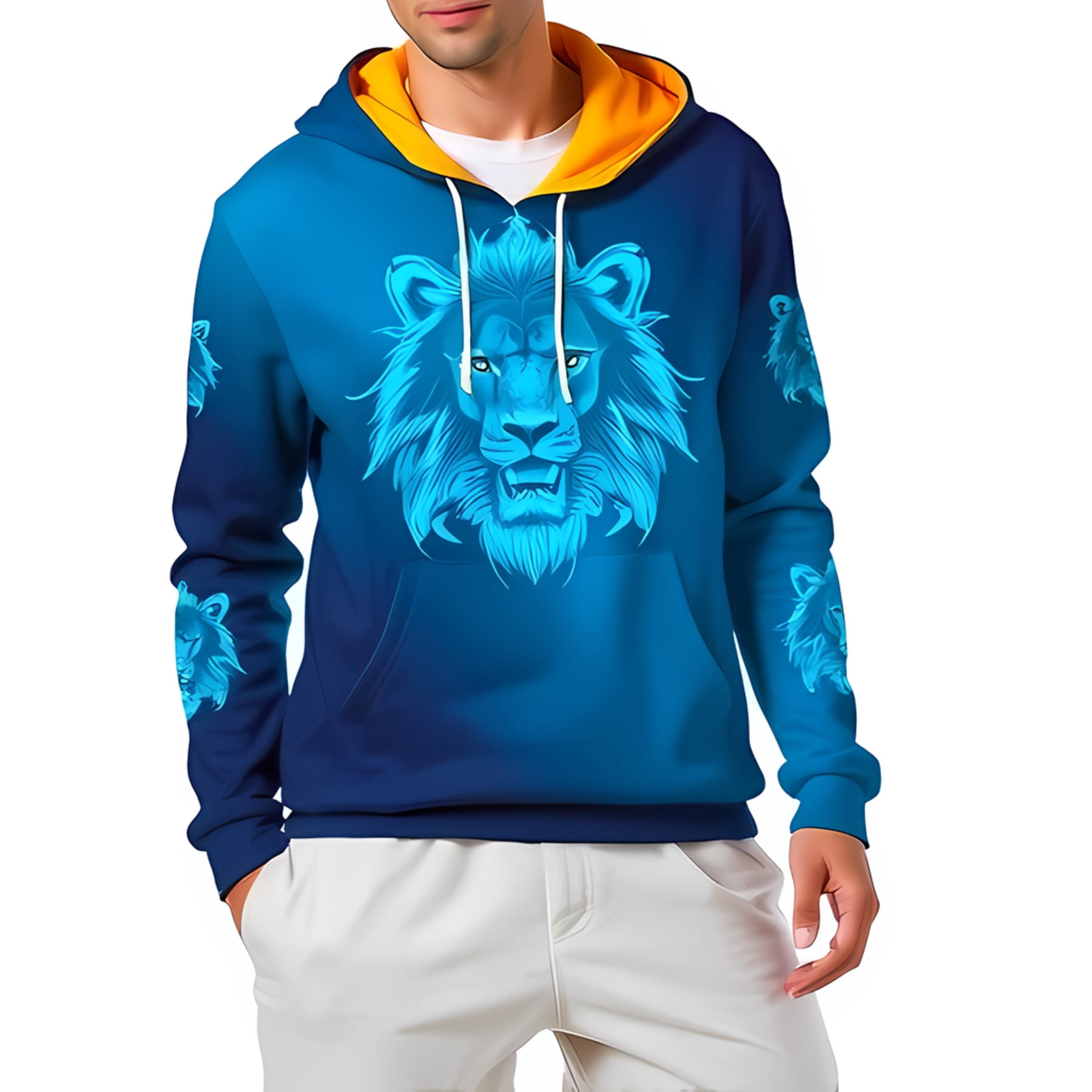 Stylish 3D Blue Hoodie with Gradient Design & Yellow Casual Wear ...
