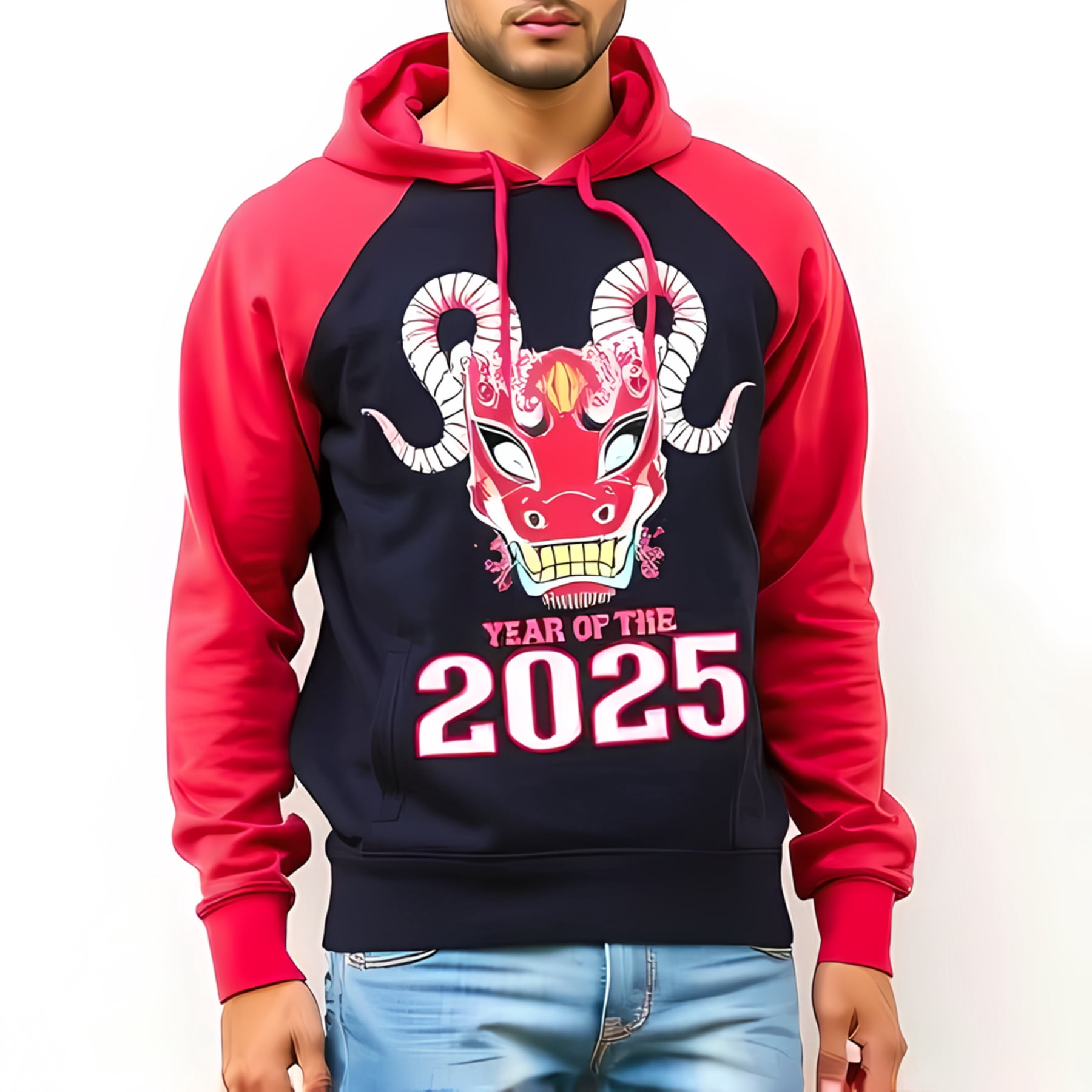 Stylish 3D Dragon Hoodie for Men Blue & Crimson Red Year of the 2025 ...
