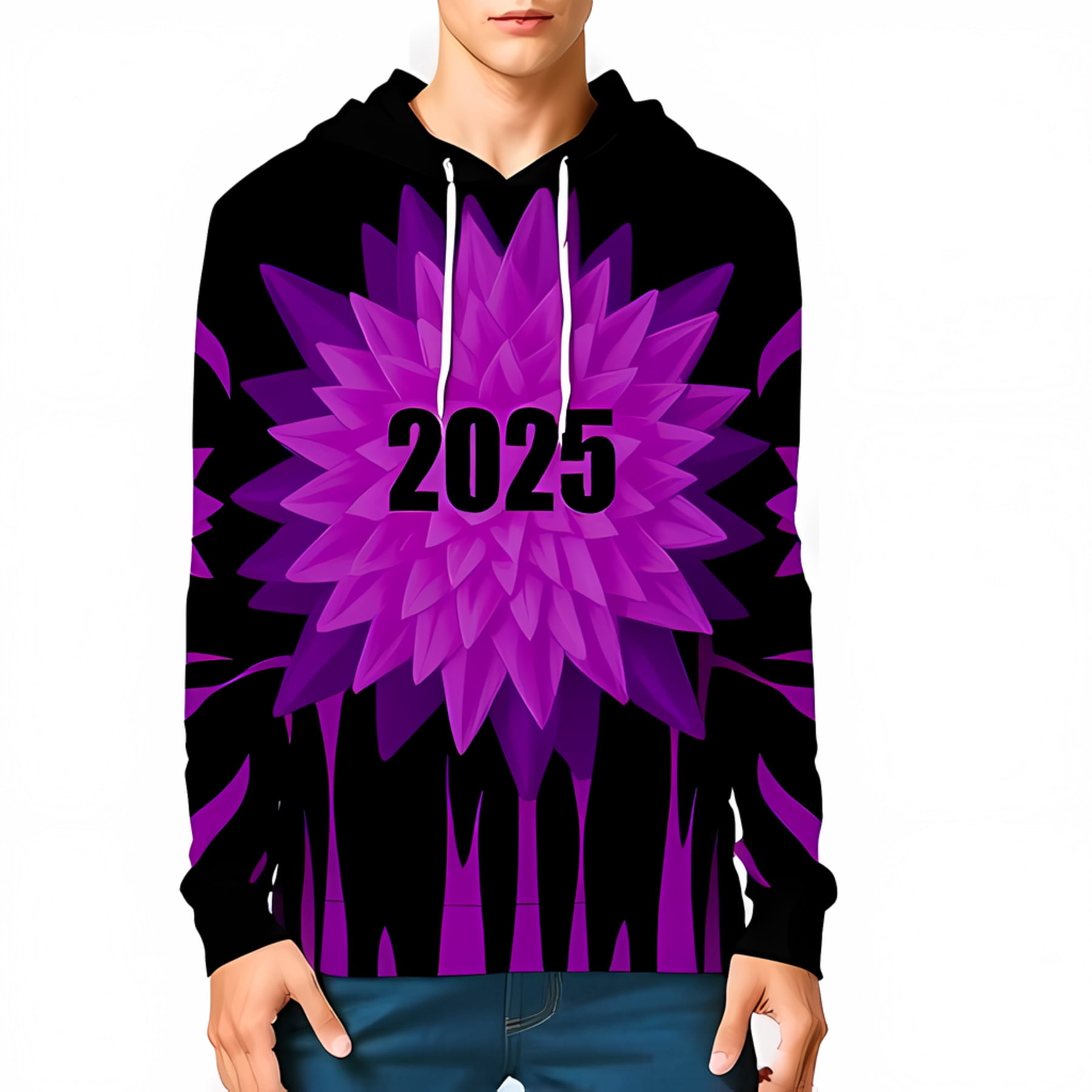 Stylish 3D Floral Hoodie with Purple Flower Design & 2025 Print Closure ...