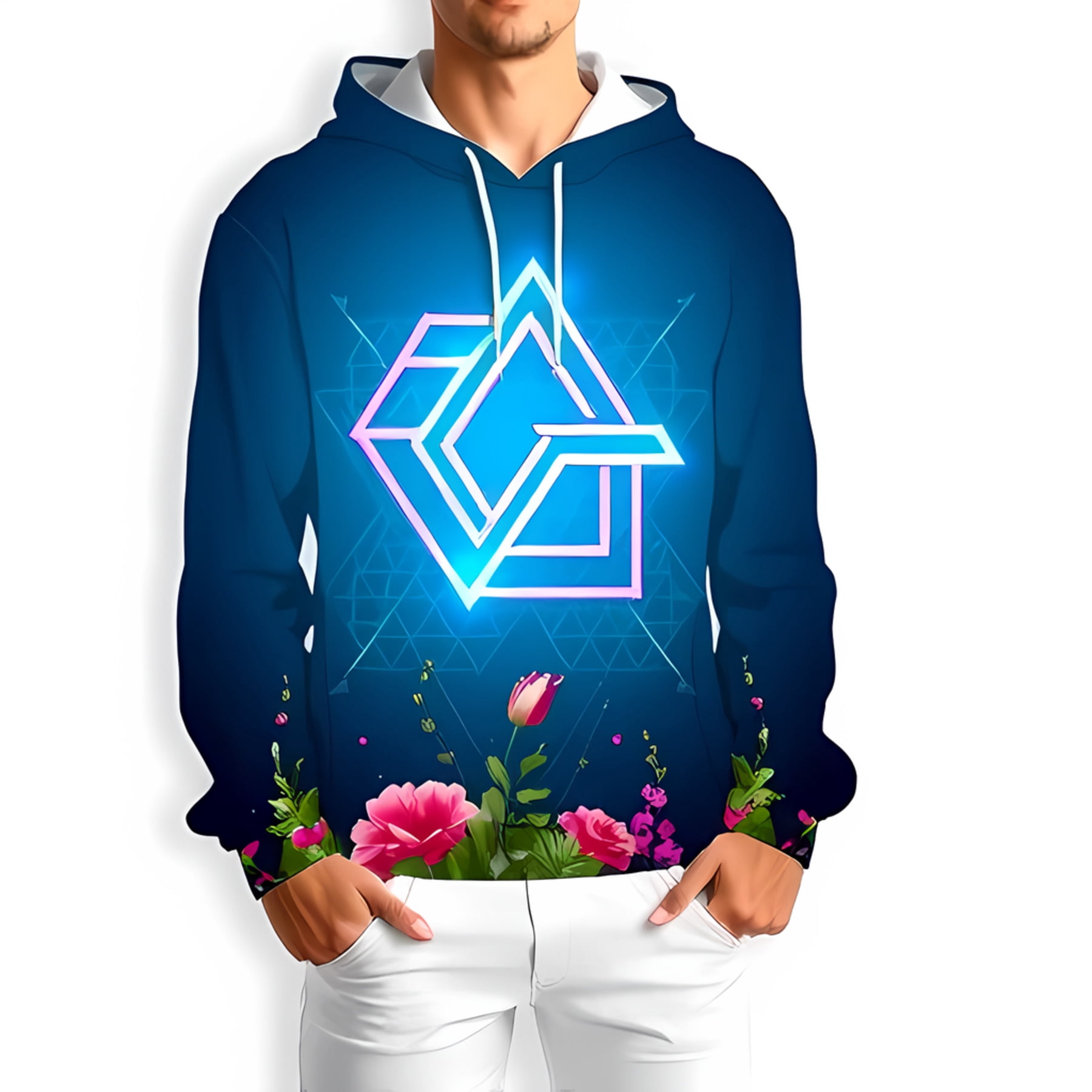 Stylish 3D Geometric Pattern Hoodie with Floral Design - Modern Urban ...