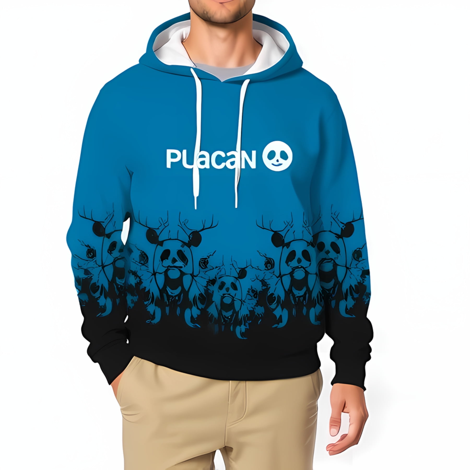 Stylish 3D Gradient Blue & Black Hoodie with 'Placan' and Unique Design ...