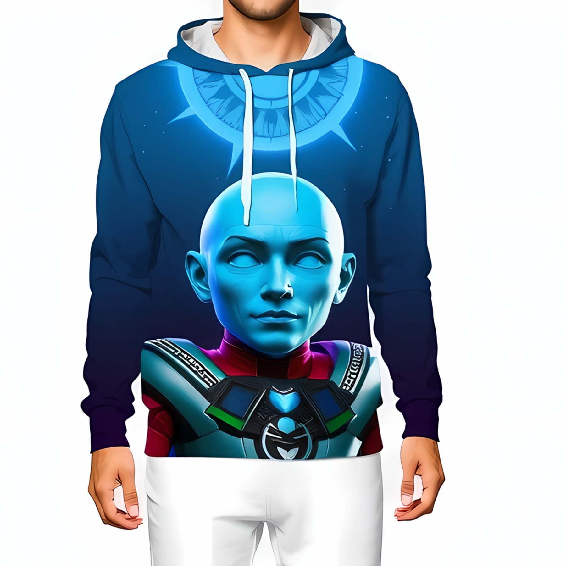 Stylish 3D Graphic Hoodie Light Blue-Skinned Female Character with ...