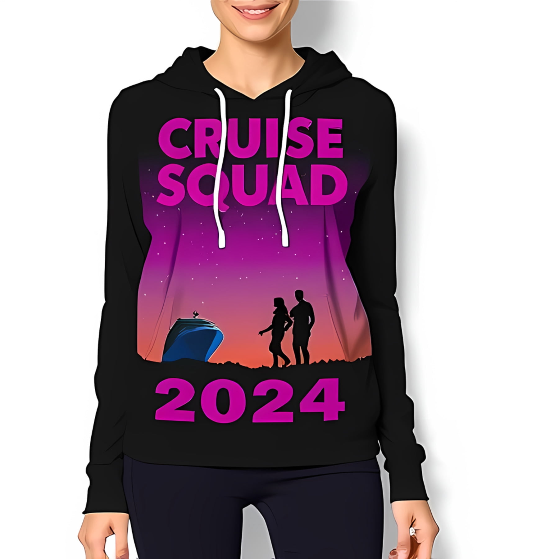 Stylish 3D Hoodie with "CRUISE SQUAD" in Bold Pink Gradient Sunset ...