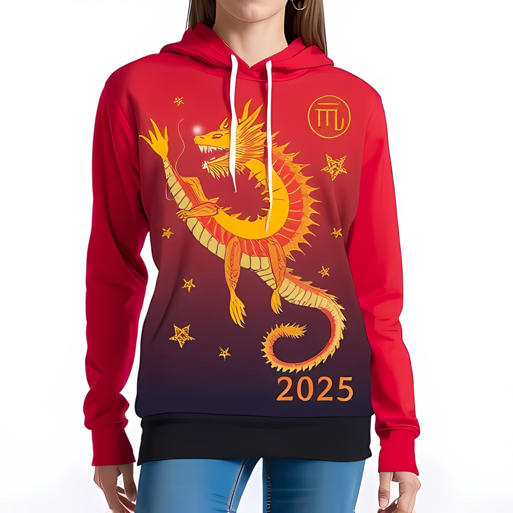 Stylish 3D Red Hoodie with Golden Dragon Design - Year of the Dragon ...