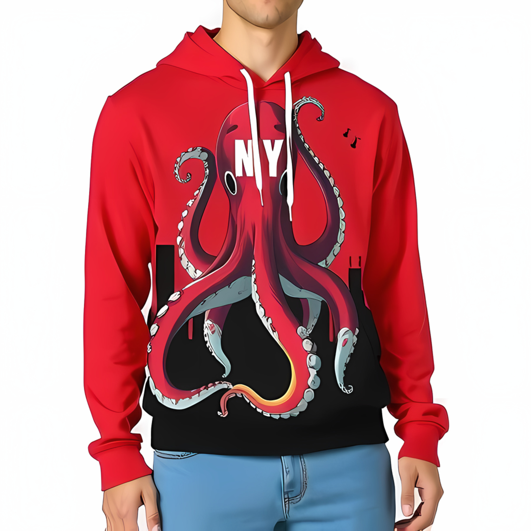Stylish 3D Red Octopus Graphic Hoodie with NY Design Casual Urban Wear ...