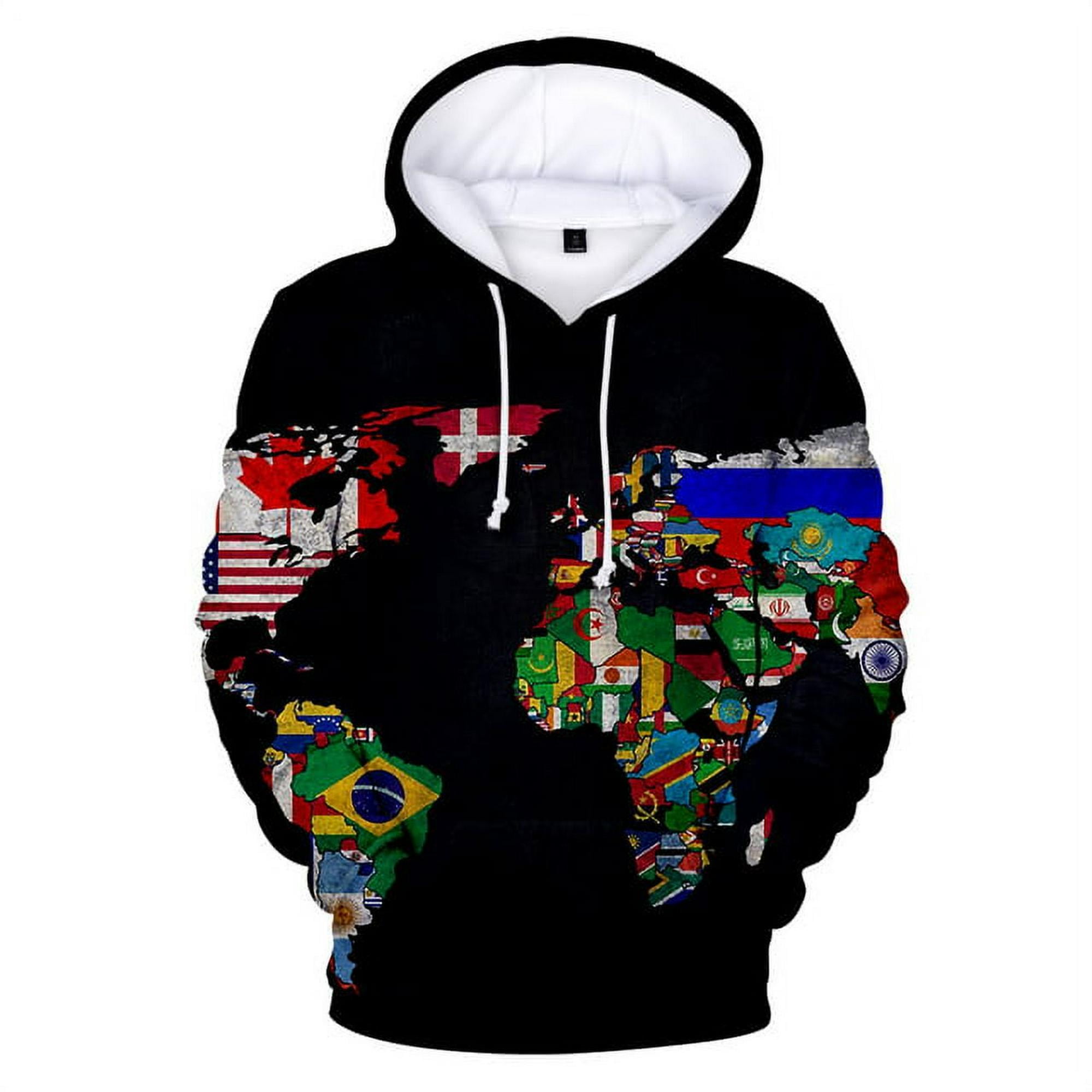 Stylish 3D World Map Hoodie for Men Trendy for Autumn & Winter Casual ...