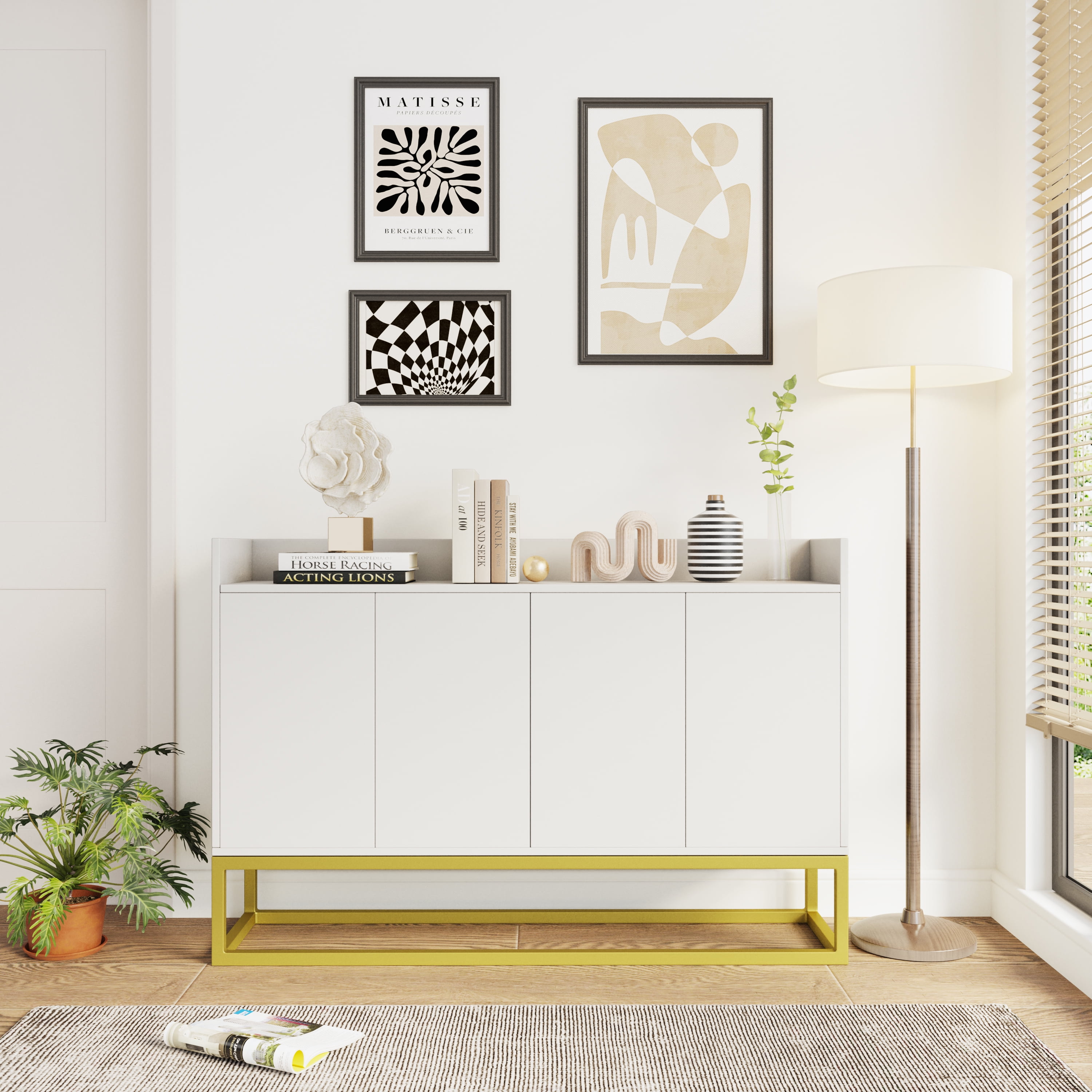 Stylish 4-Door Storage Cabinet with Adjustable Shelves, Square Metal ...