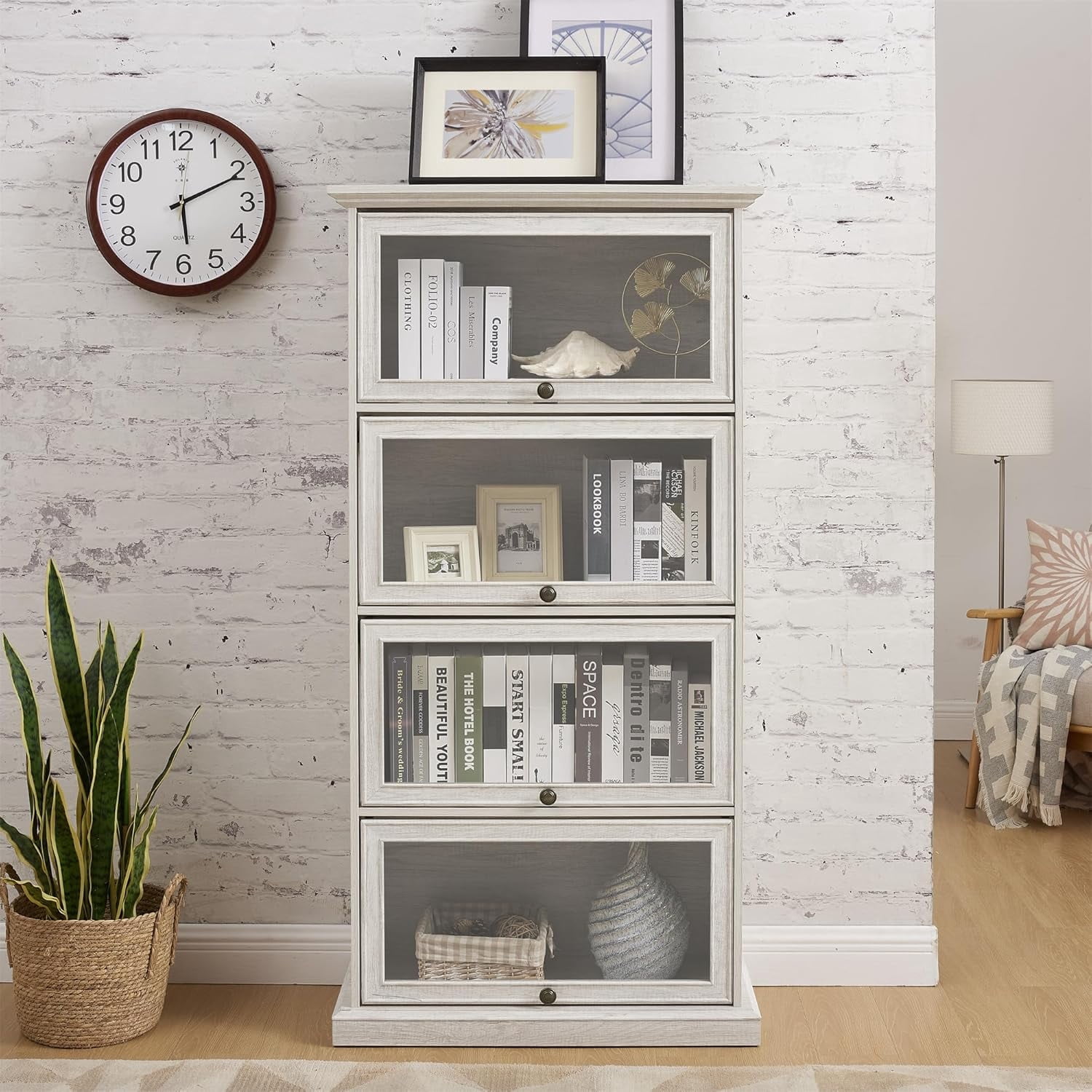 Stylish 4 Tier Curio Display Cabinet with Flip Up Glass Doors, Storage ...