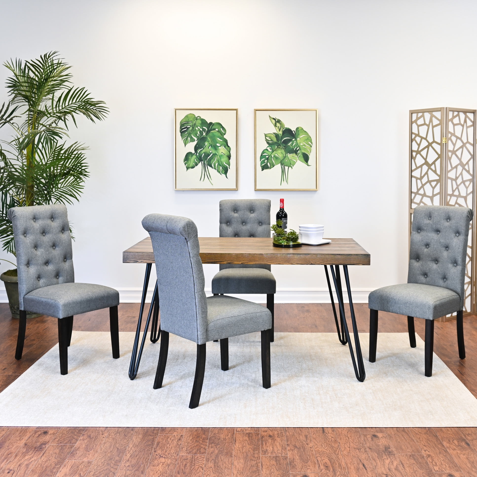 Stylish 5 Dining Configuration: Metal Frame Hairpin Table, 4 Comfy Seat ...