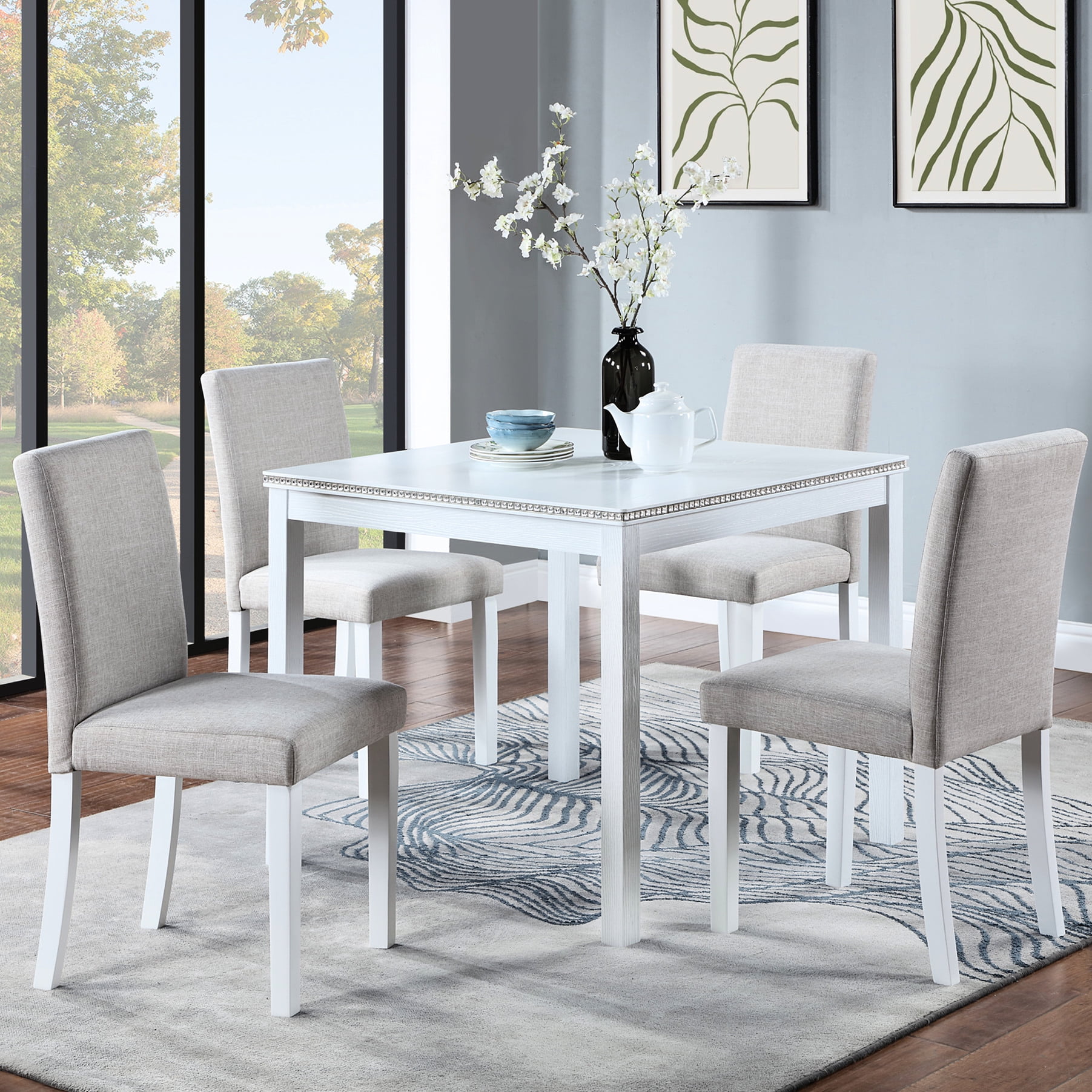 Stylish 5 Piece Dining Arrangement With Square Wooden Table And 4 Cozy ...