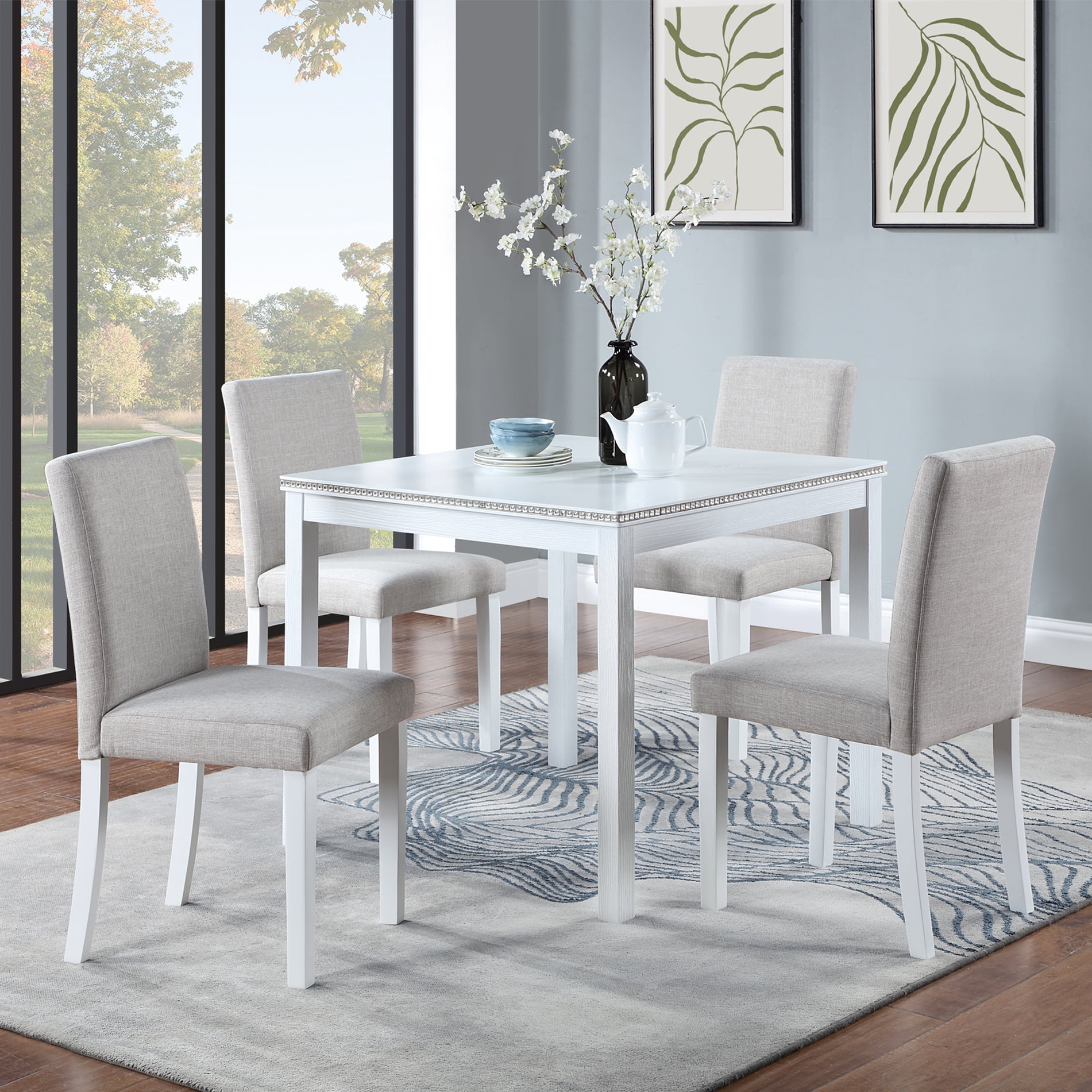 Stylish 5 Piece Dining Arrangement With Square Wooden Table And 4 Cozy ...