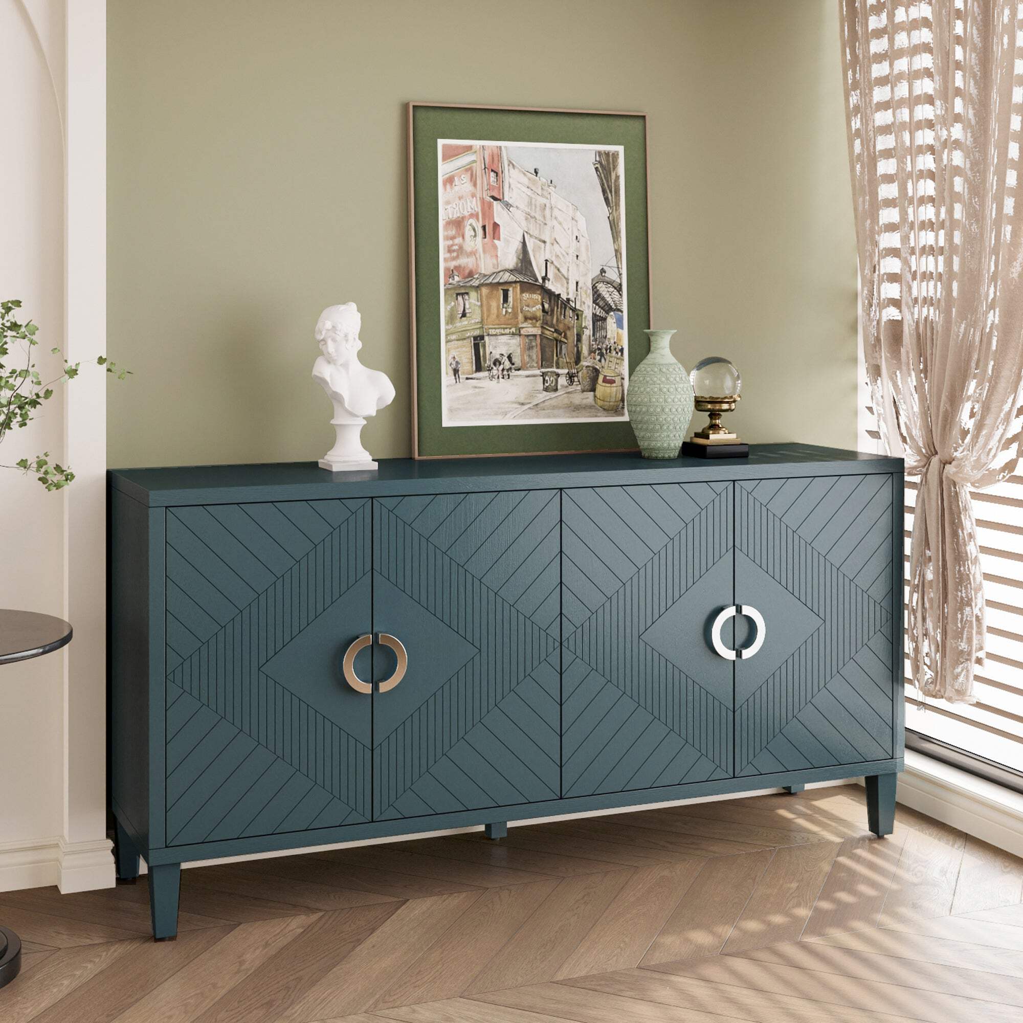 Stylish And Functional 4 Door Storage Cabinet With Pine Legs And Mdf ...