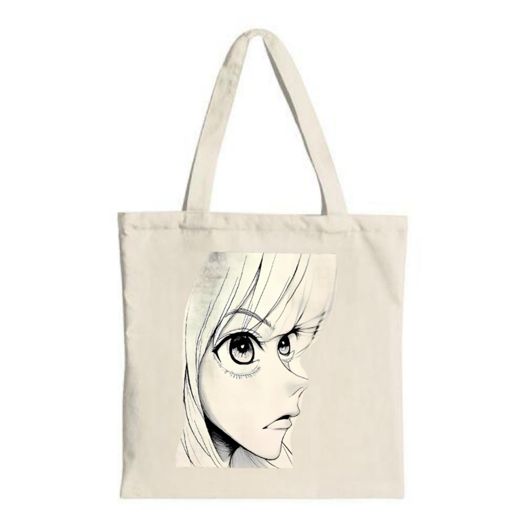 Stylish Anime Character Profile Tote Bag - Long Hair & Expressive Eyes ...