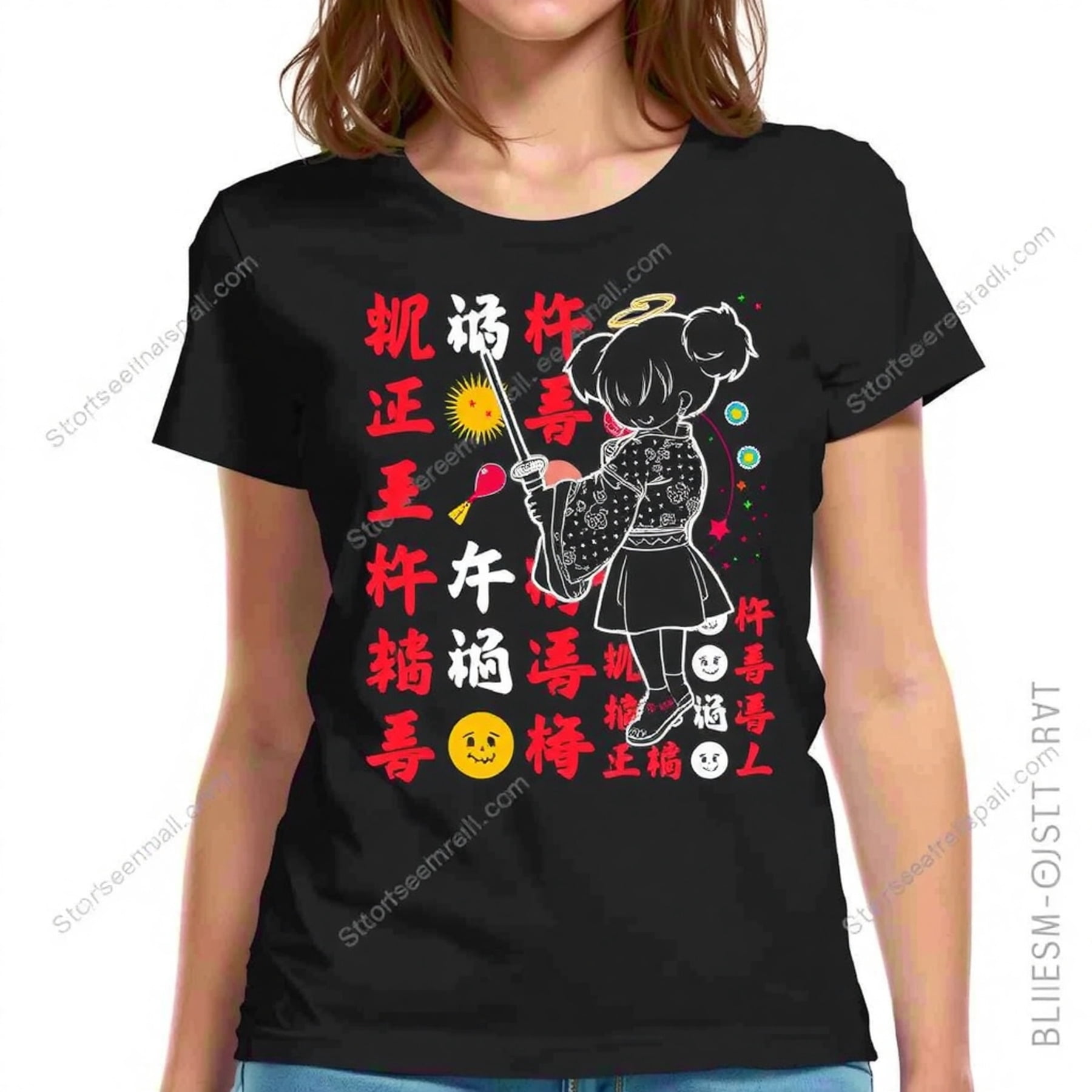Stylish Anime Girl T-Shirt - Bold Graphic Design with Japanese Text ...