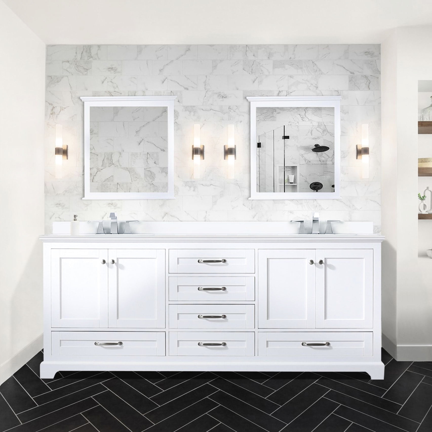 Stylish Appearance and Utility - White Double Bath Vanity with Quartz ...