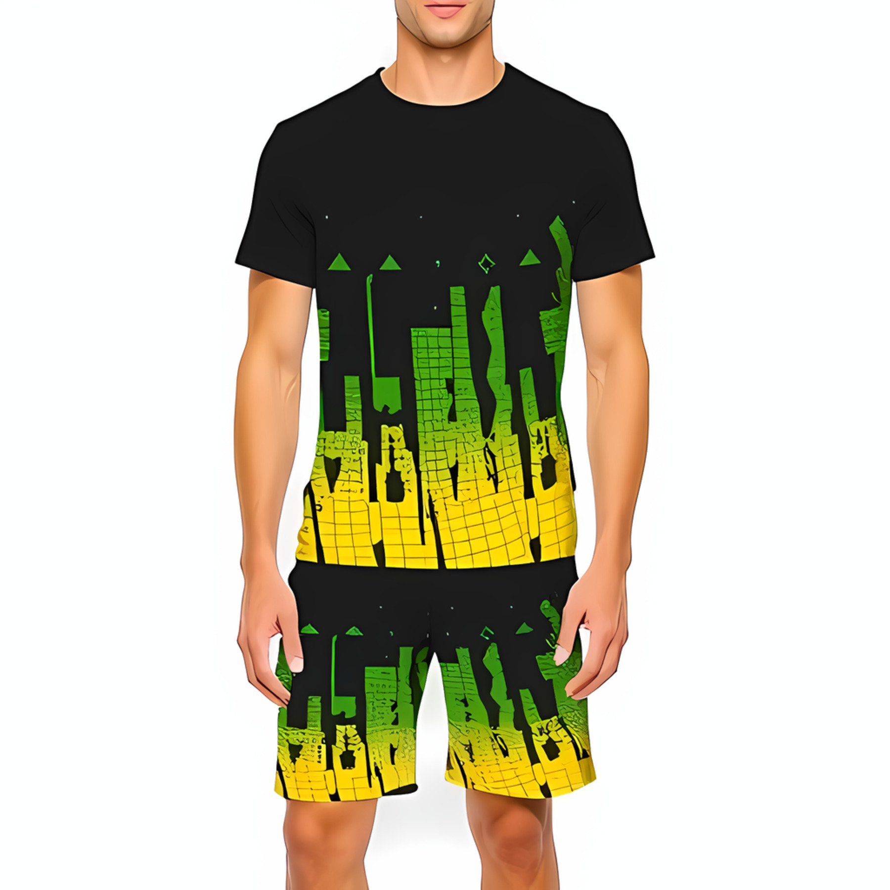 Stylish Athletic T-Shirt and Shorts Set - Vibrant Green & Gold ...