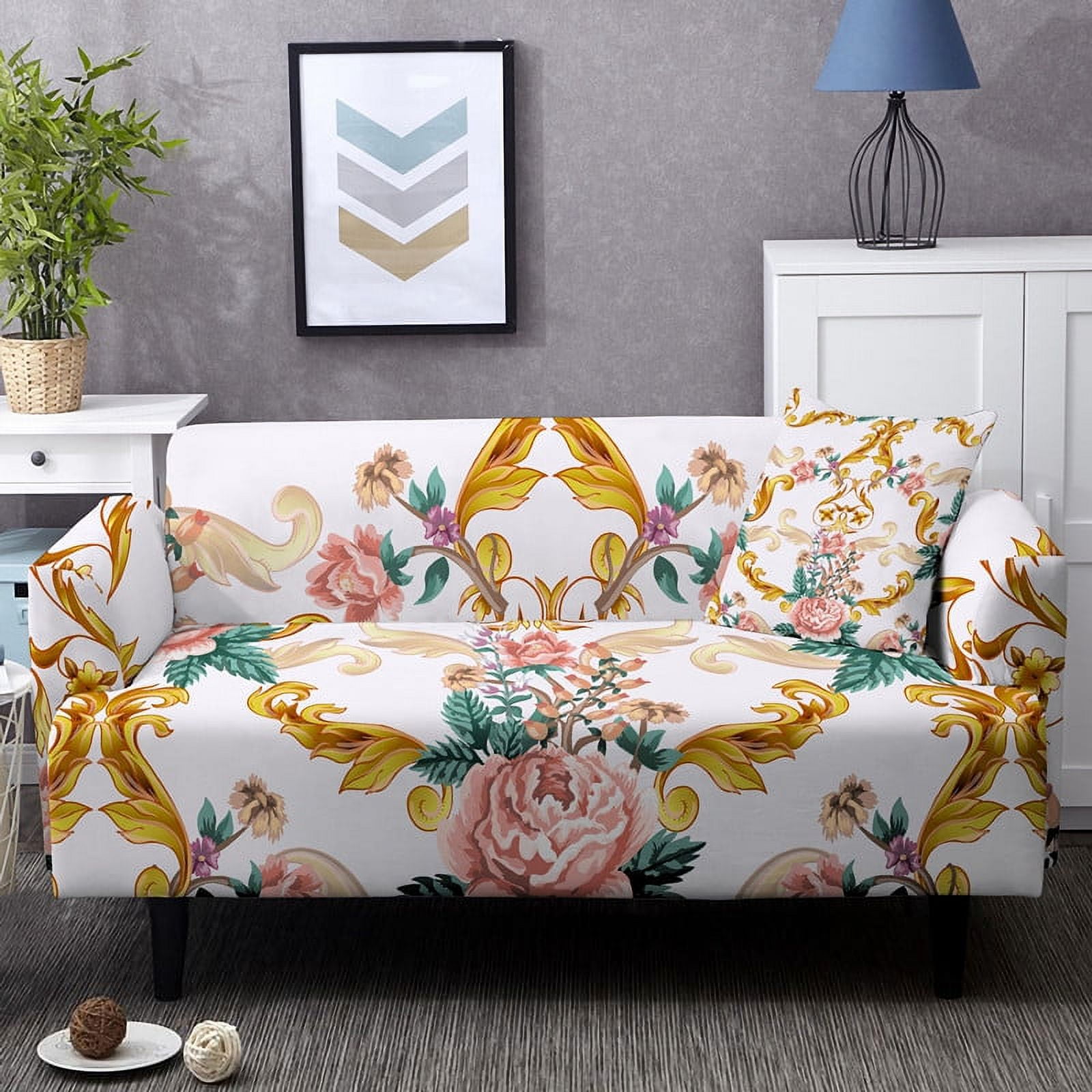 Stylish Baroque Elastic Sofa Covers For Living Room 2/3 Seater Couch ...