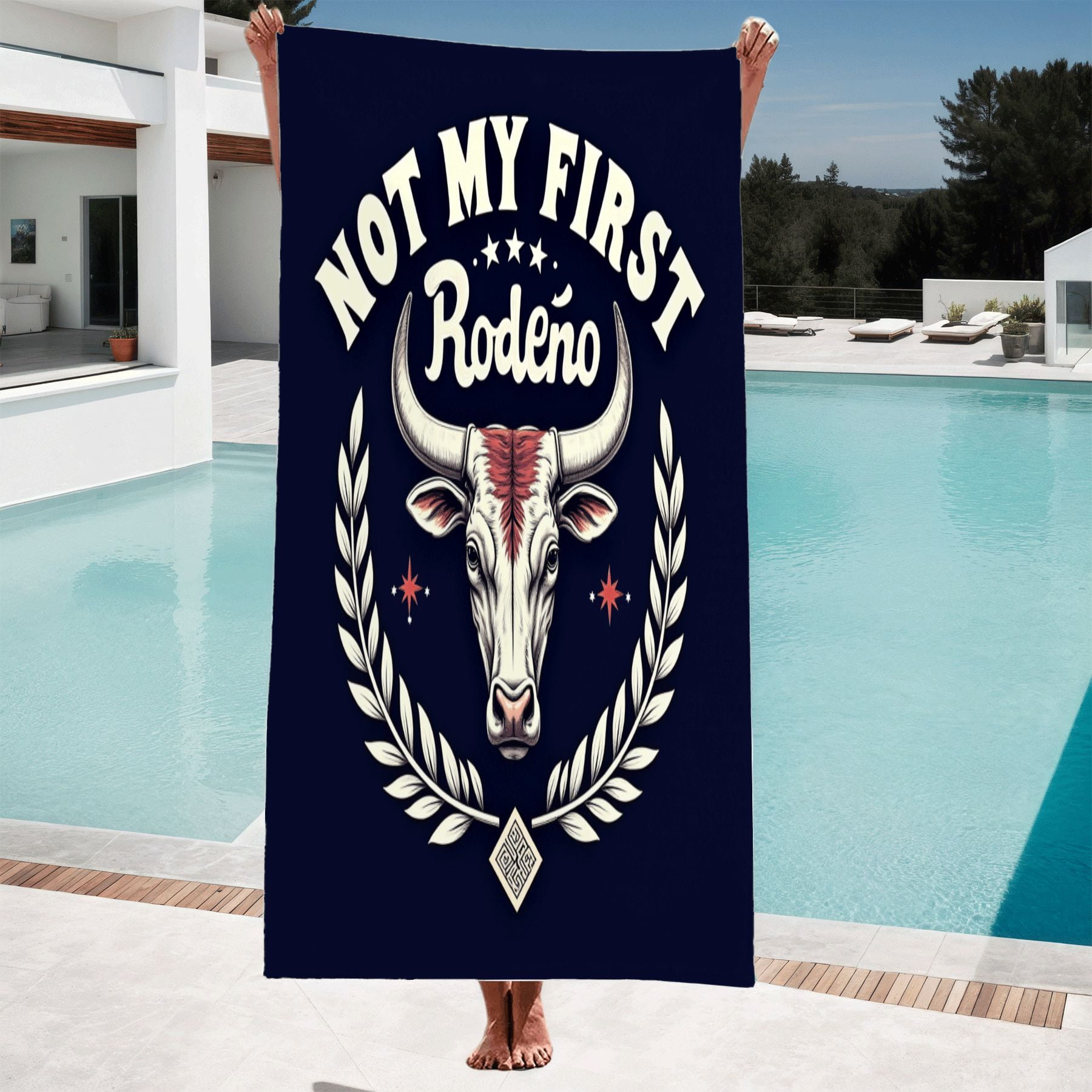 Stylish Beach Towel - Elegant Red Markings Cursive ' Rodeo ' Design ...