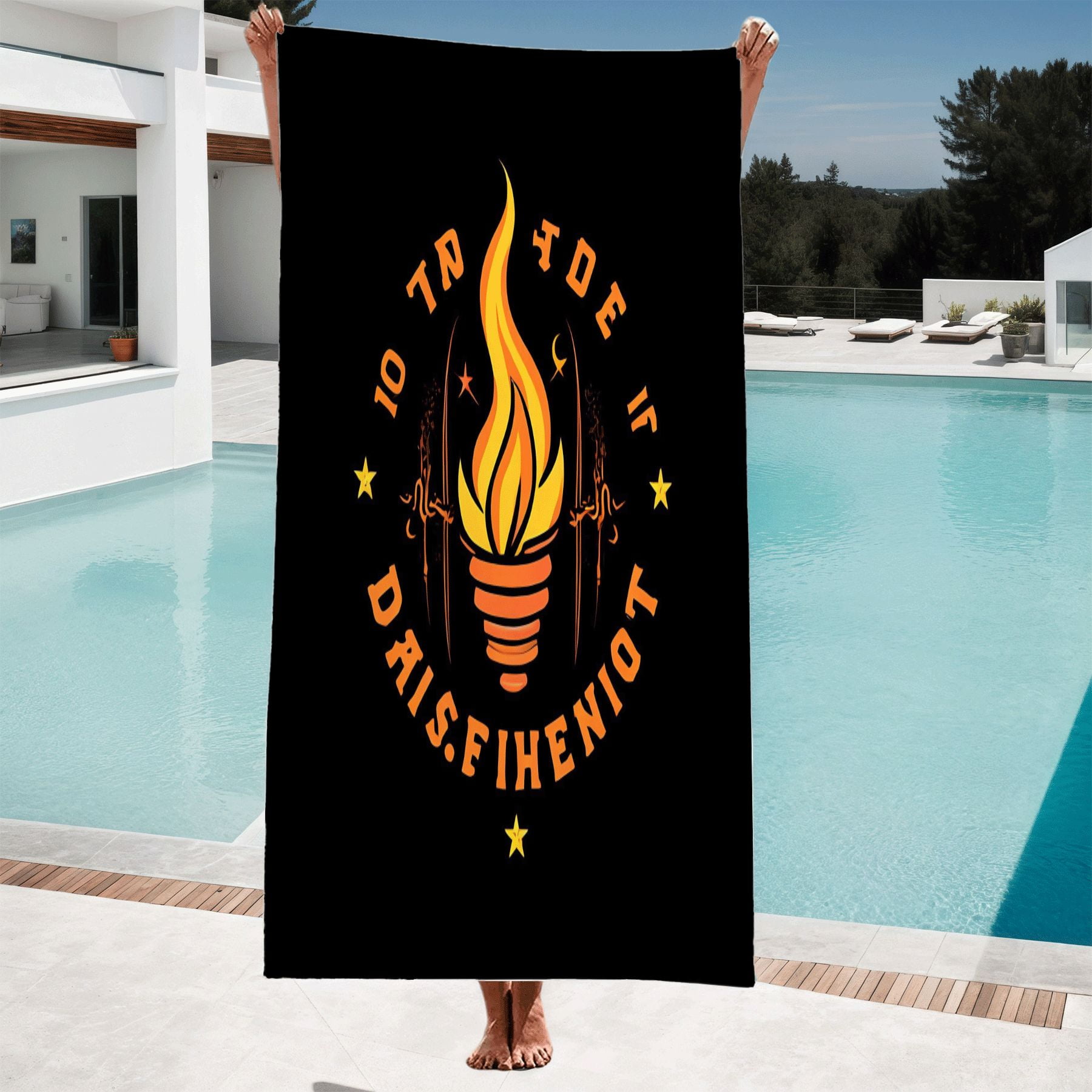 Stylish Beach Towel with Torch and Flame Design Perfect for Poolside ...