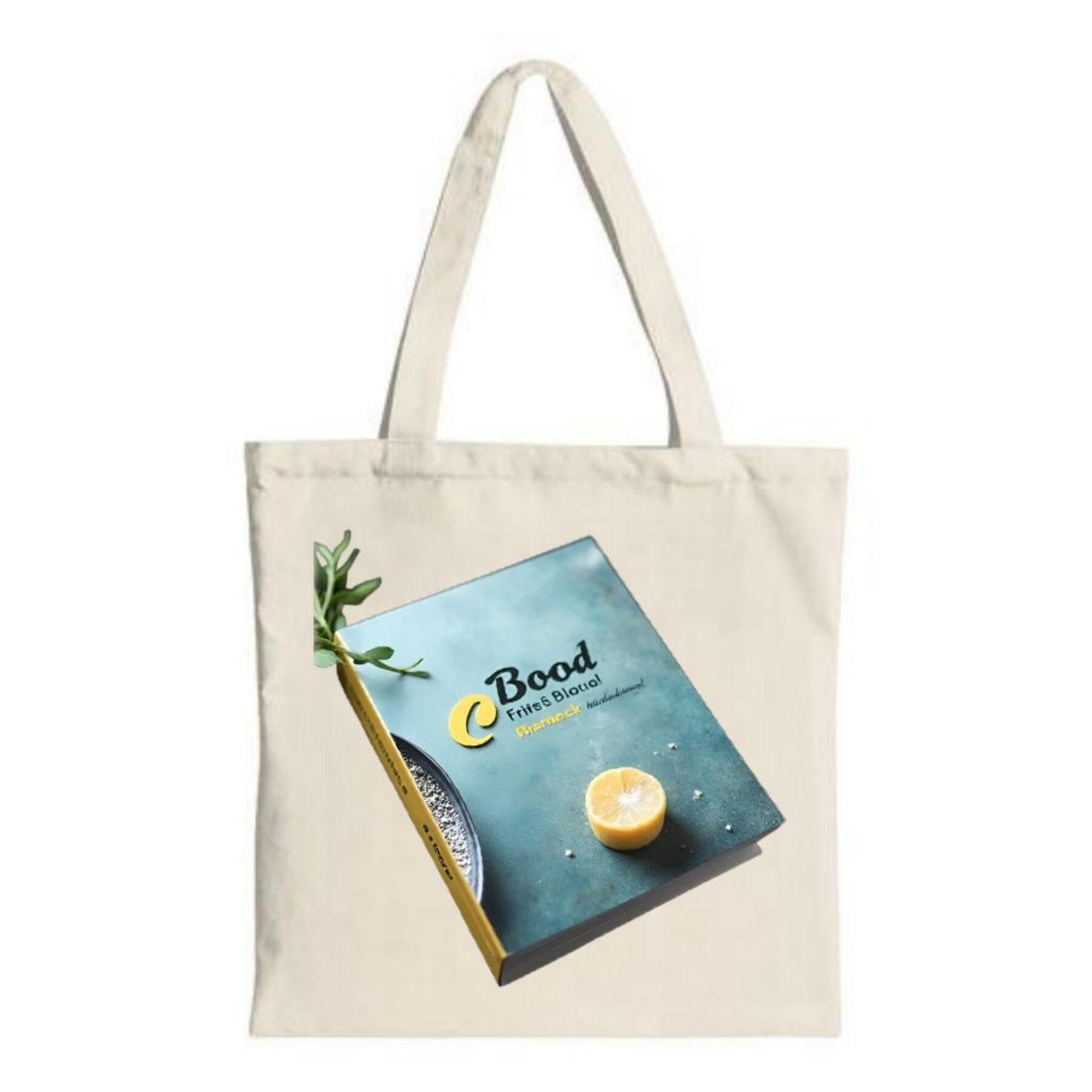 Stylish Beige Canvas Tote Bag with ' & Drink ' Design Featuring Lemon ...