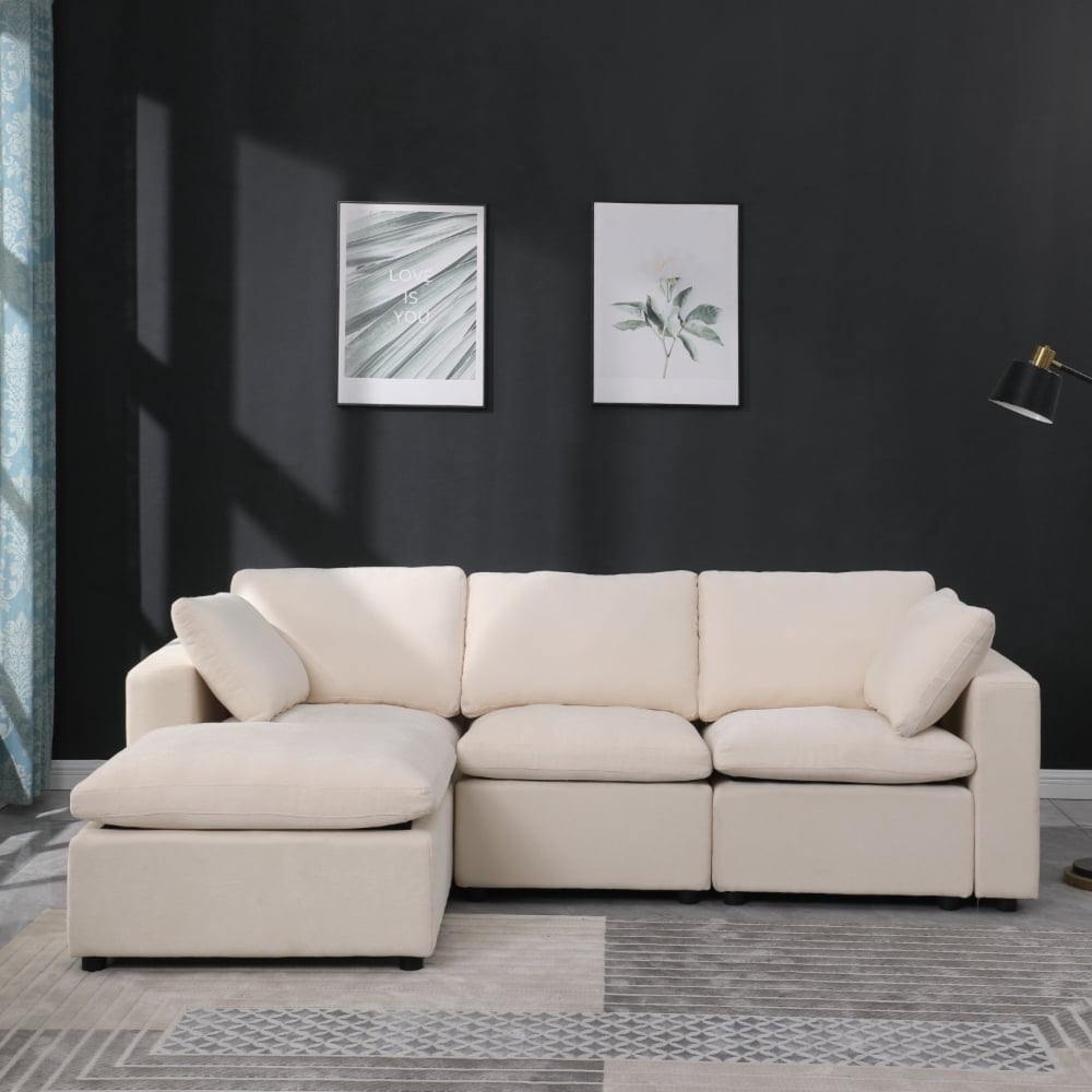 Stylish Beige Modular Sectional Sofa - Modern Living Room Couch Set for ...