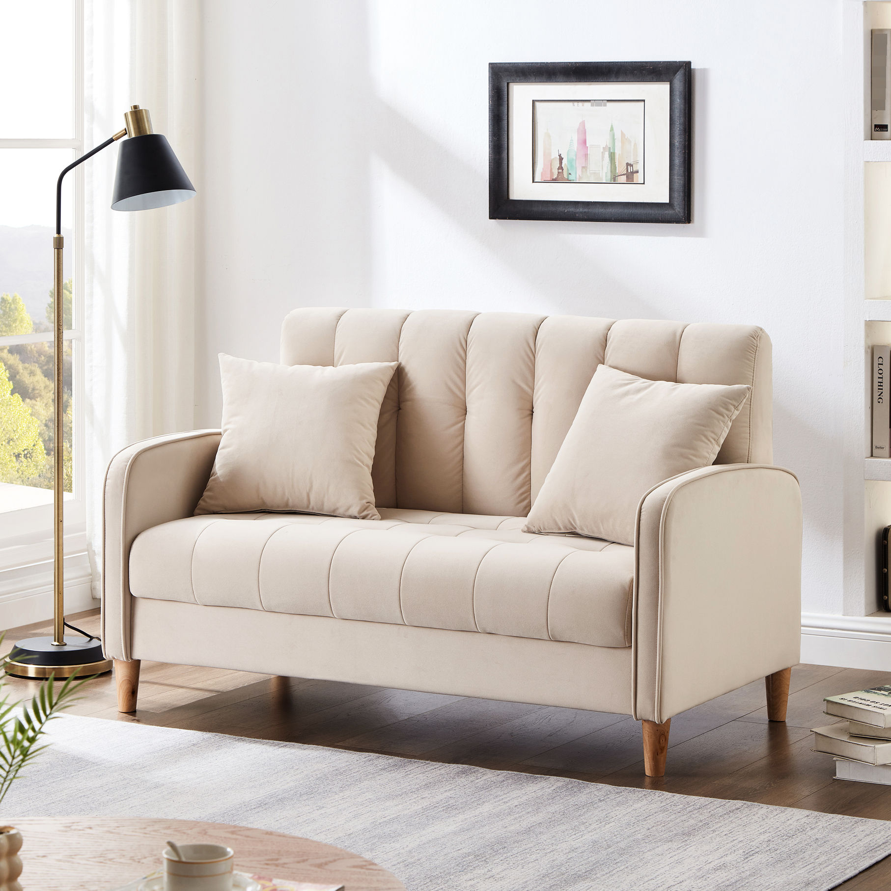 Stylish Beige Velvet - Solid Wood Legs And Exquisite Tufting For An ...