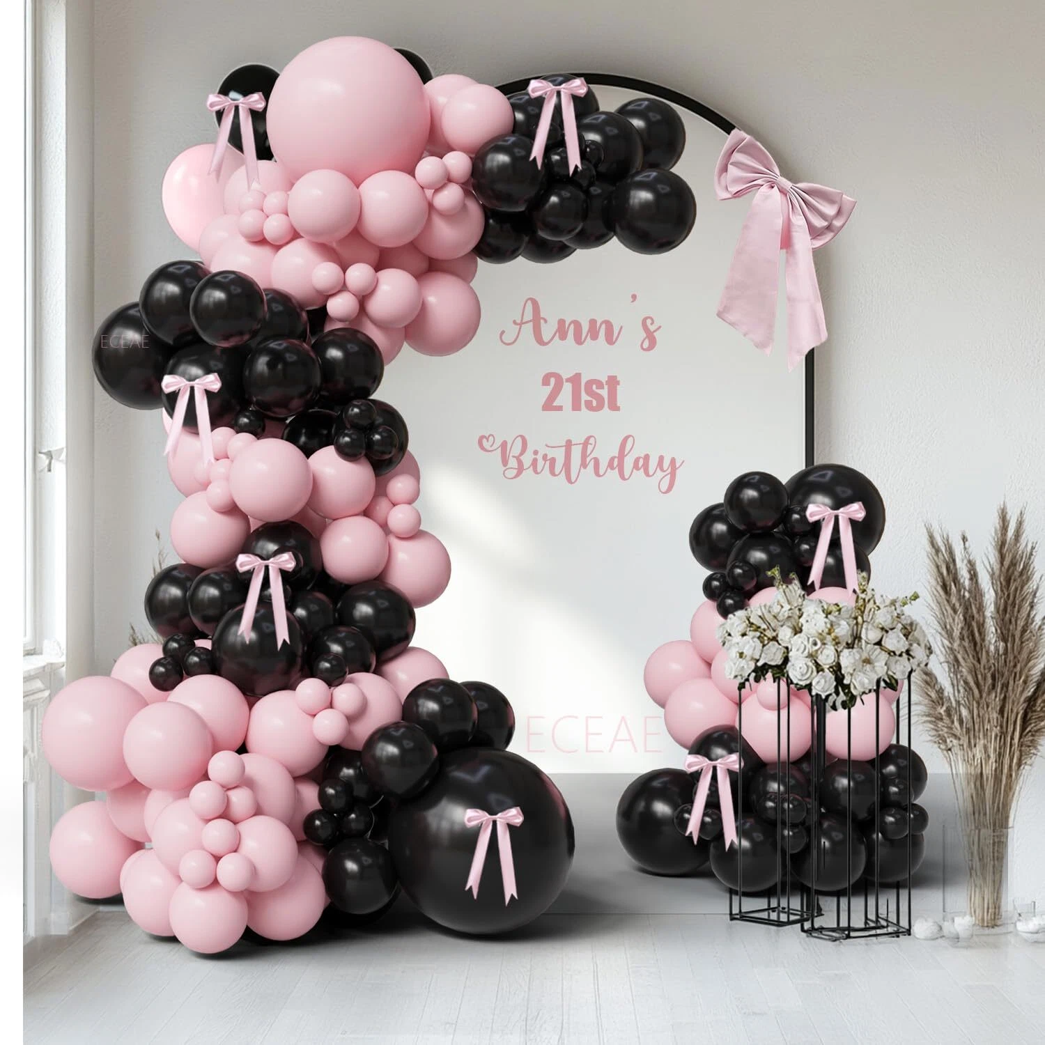 Stylish Black And Pink Bow Balloon Arch Kit Perfect For Celebrations ...