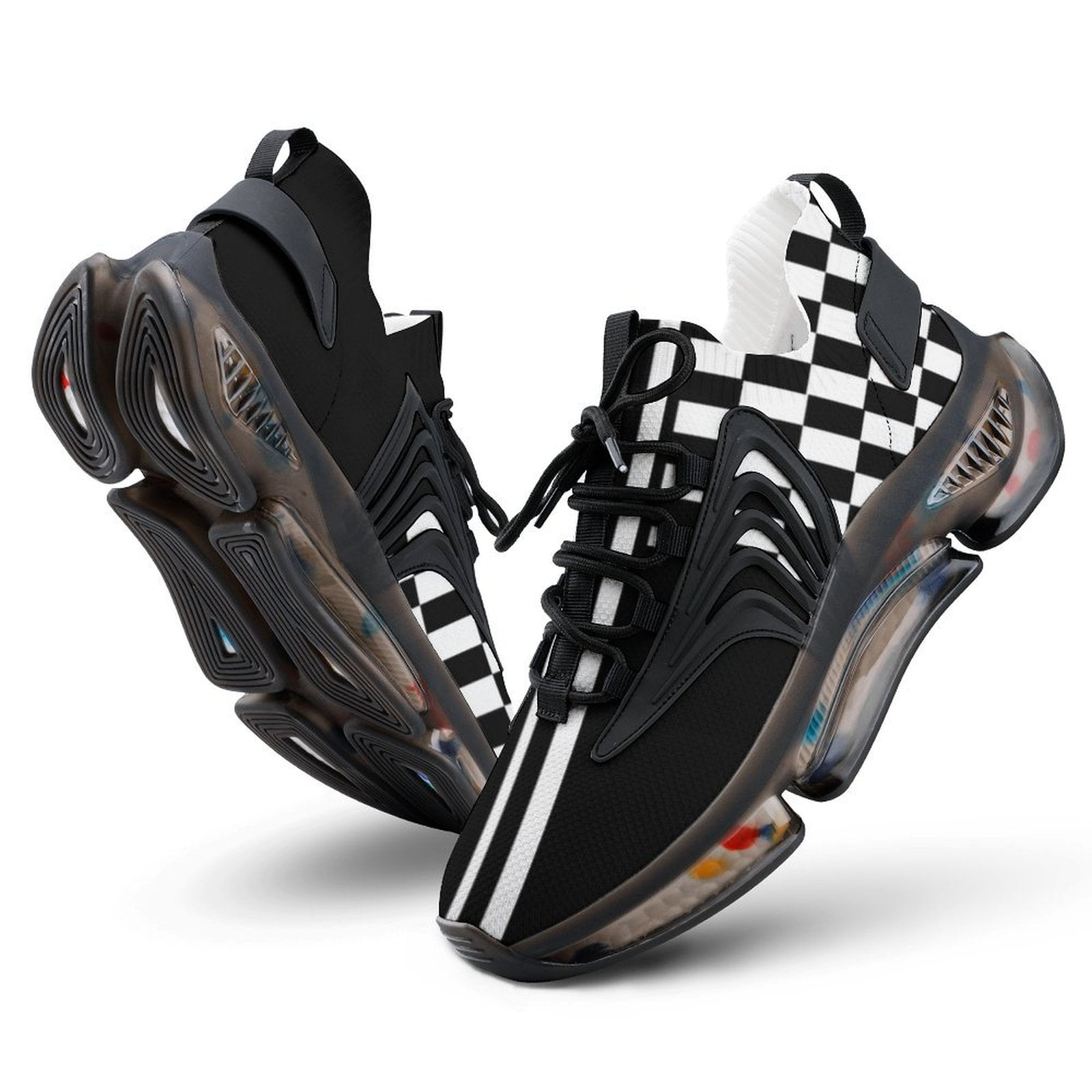 Stylish Black And White Check And Stripes Walking Shoes for Men Woman ...