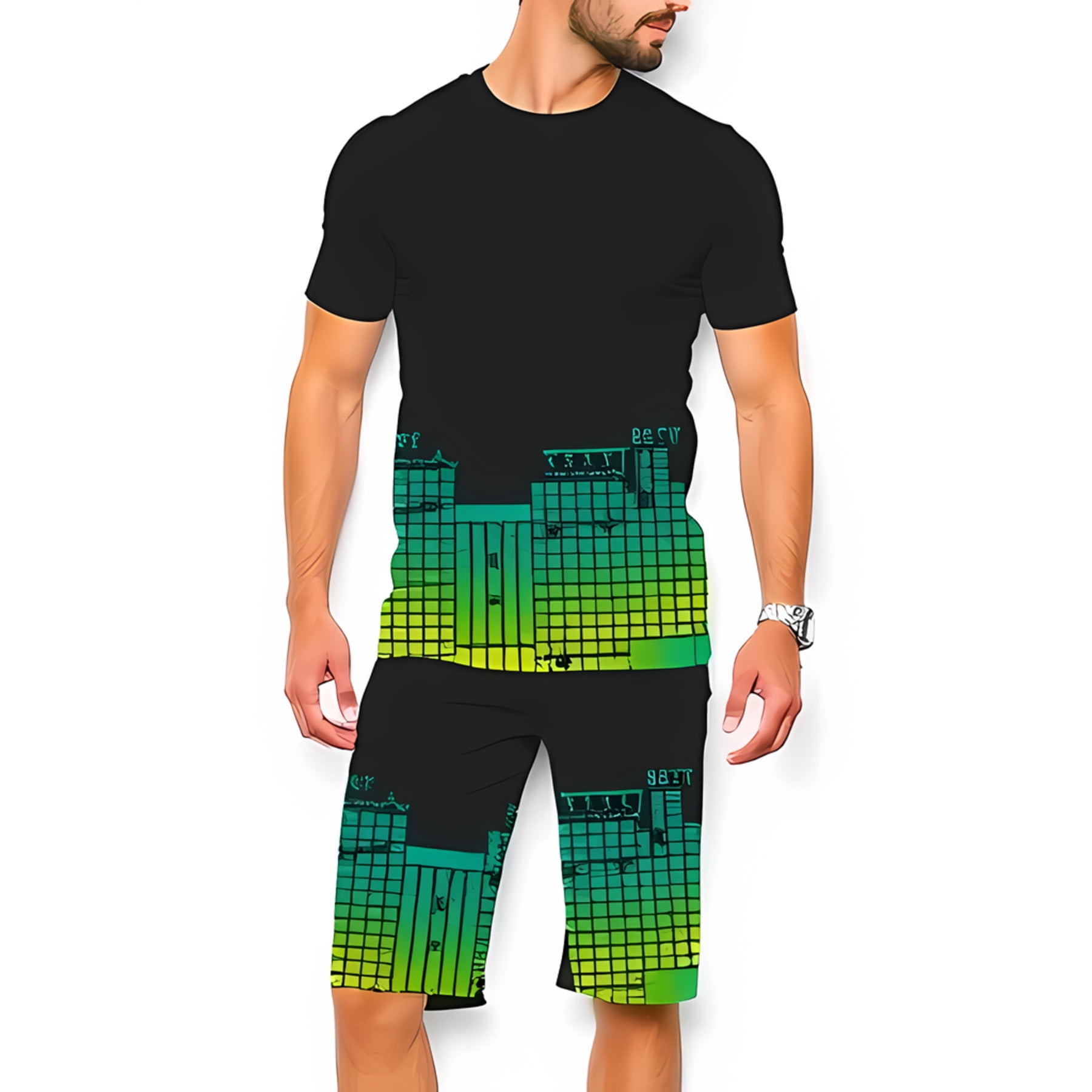 Stylish Black Athletic T-Shirt & Shorts Set with Vibrant Gradient ...