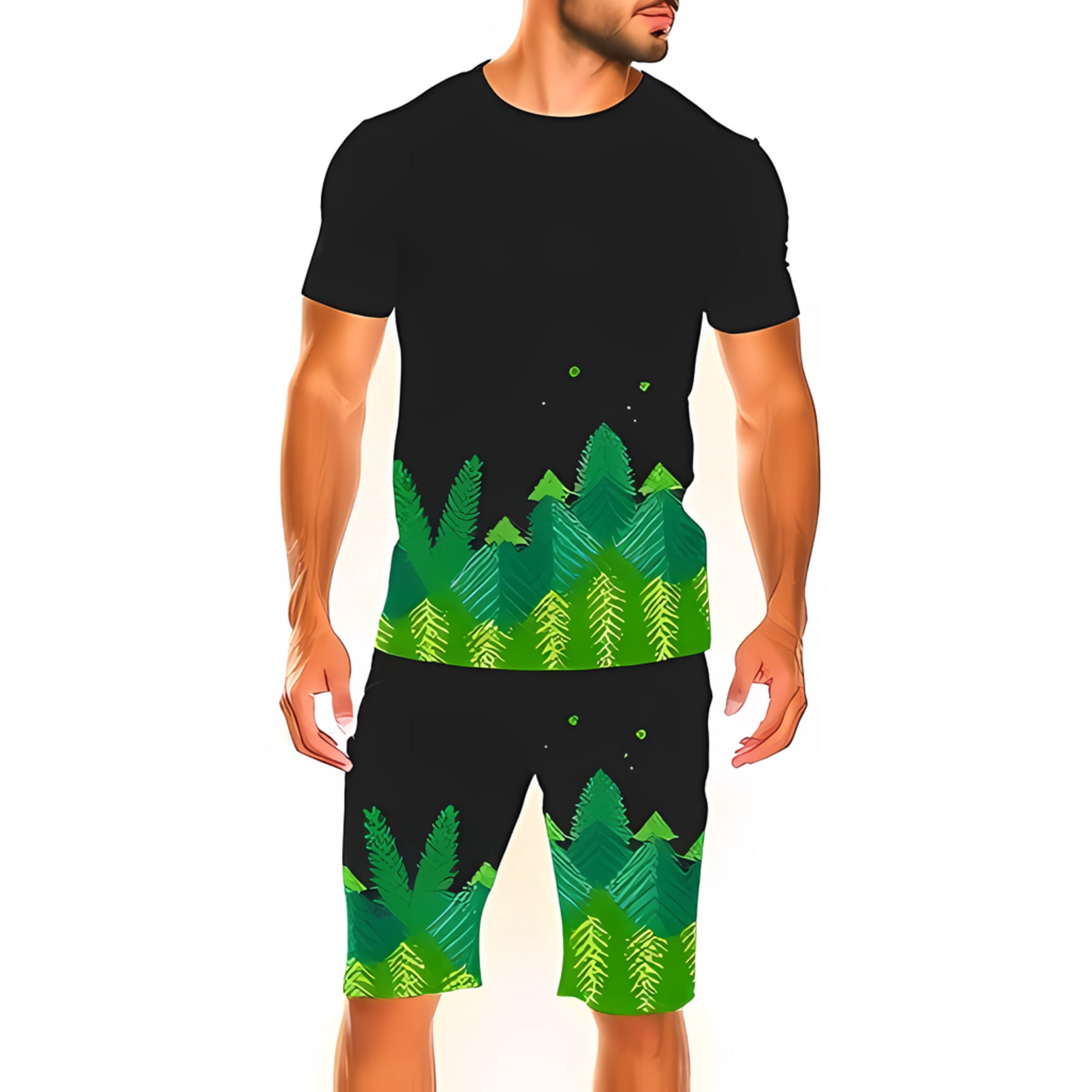 Stylish Black Athletic T-Shirt and Shorts Set with Vibrant Pixelated ...