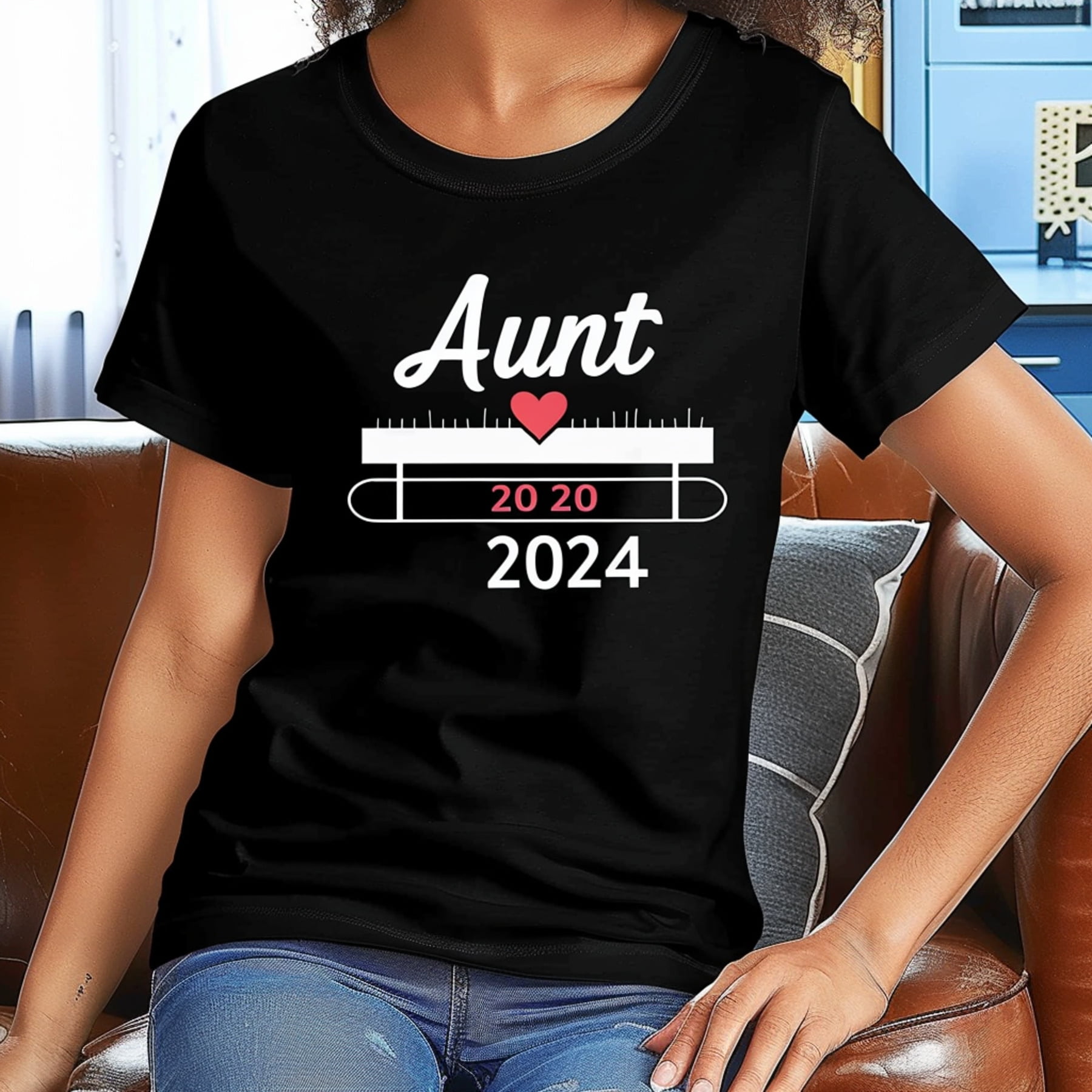 Stylish Black Aunt T Shirt 2024 Loading Bar Heart Design Comfort ...