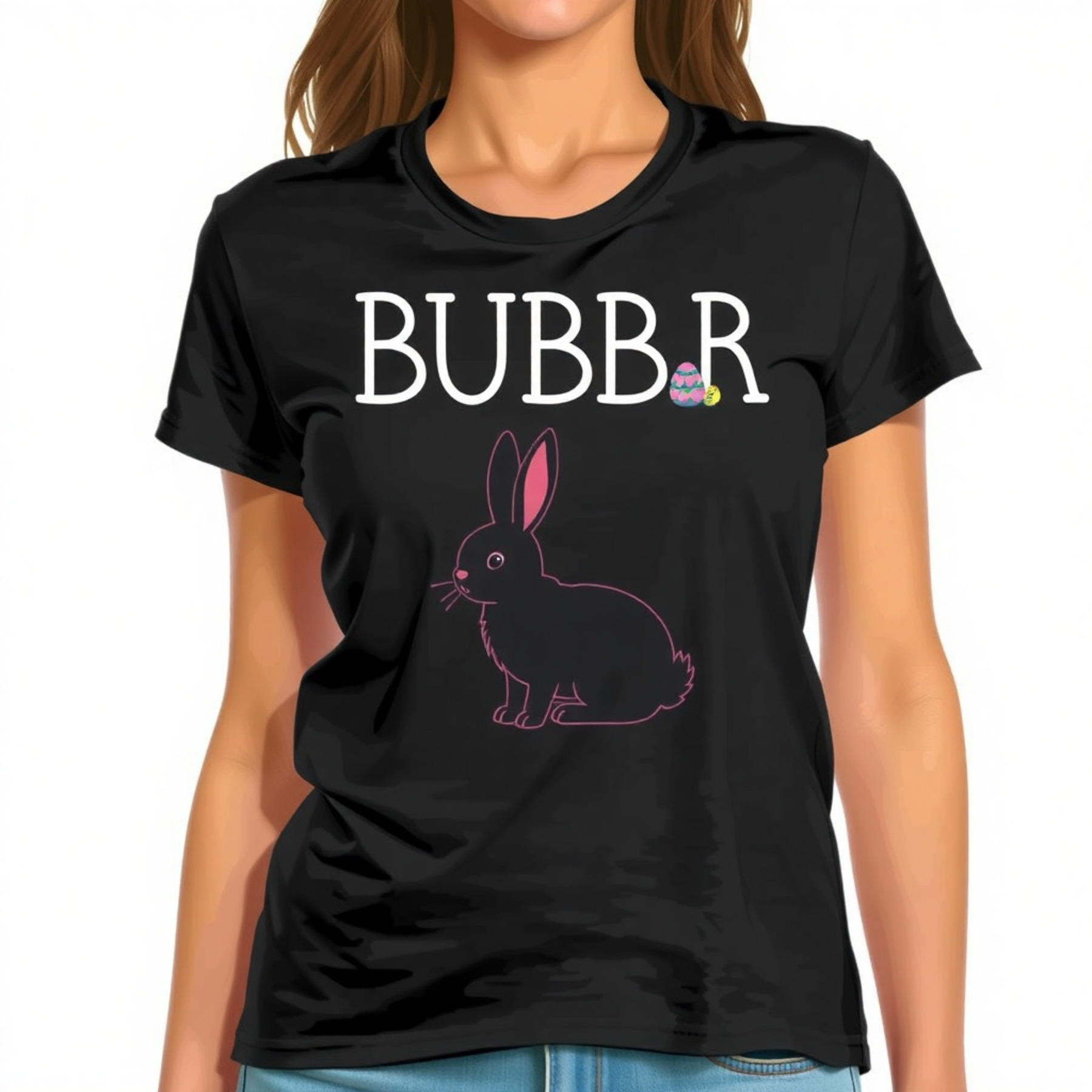 Stylish Black BUBBR T-Shirt with Cartoon Easter & Egg Design - Walmart.com