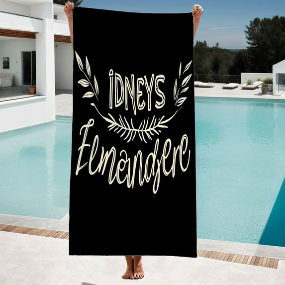 Stylish Black Background Bath Towel with Elegant ' IDNEYS ' Design ...