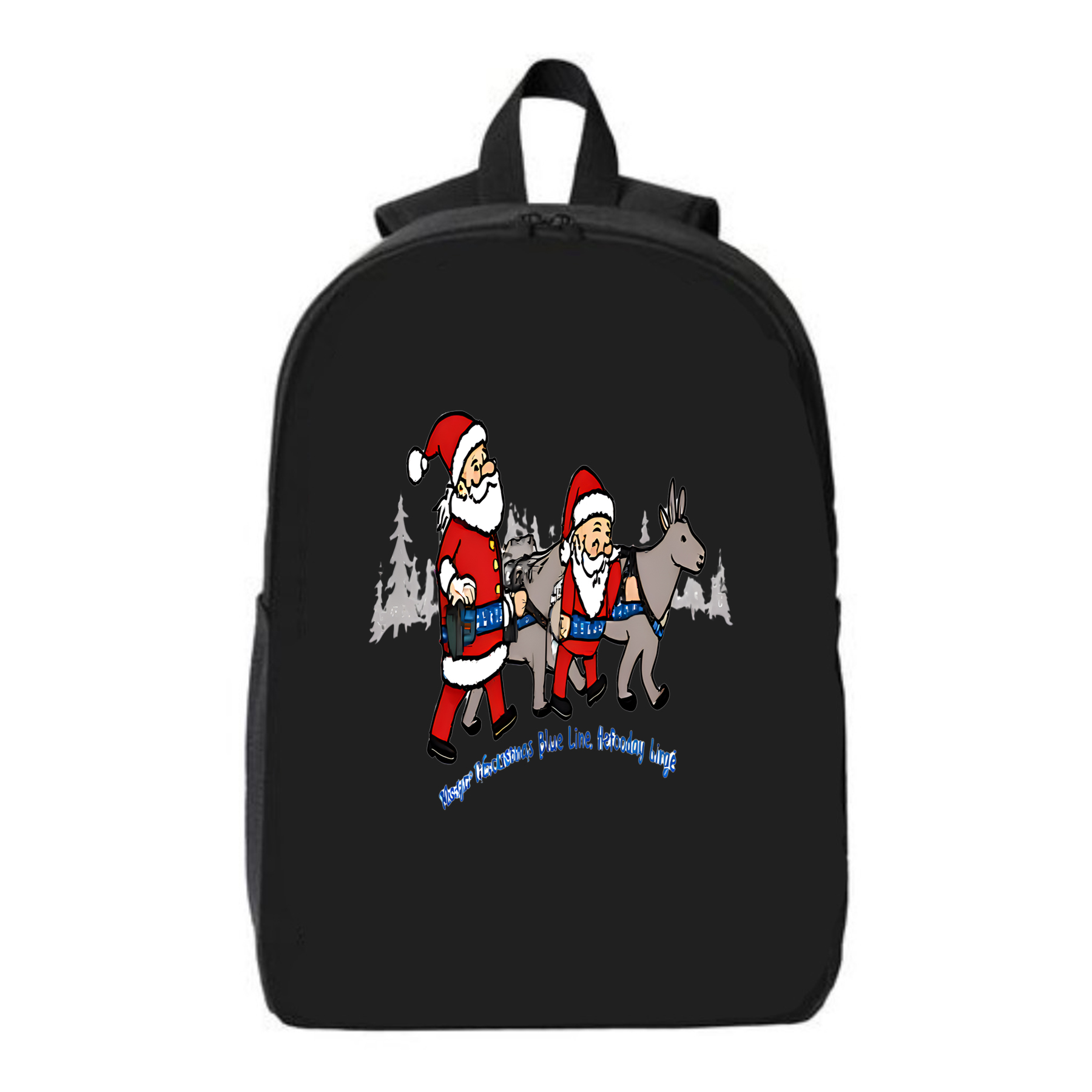 Stylish Black Backpack with Cartoon Santa Claus & Reindeer Design ...