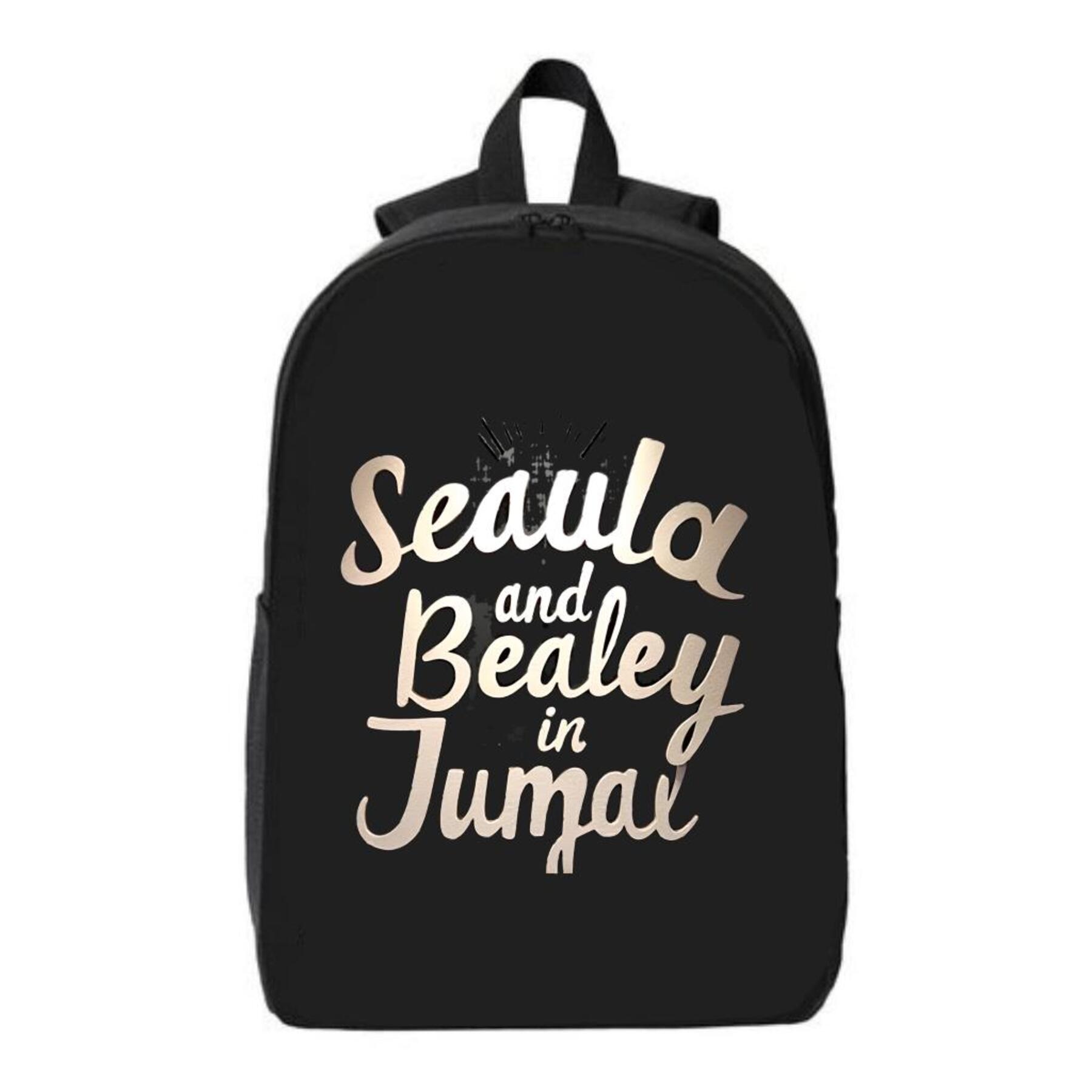 Stylish Black Backpack with " Seaula and Bedley in Jumpai " Design ...