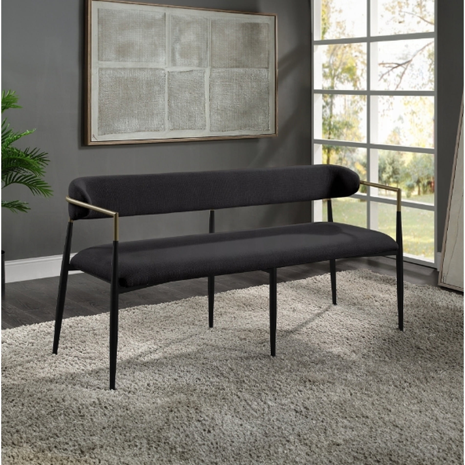 Stylish Black Chenille Bench - First With Padded Seat Modern Industrial ...