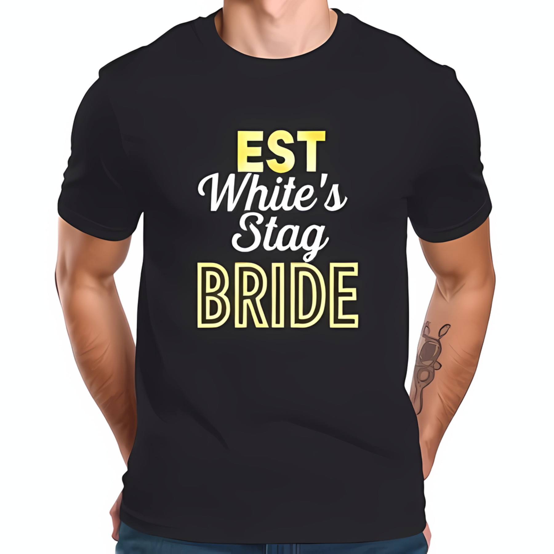 Stylish Black Cotton Short Sleeve T-Shirt with " EST White's Stag Bride ...