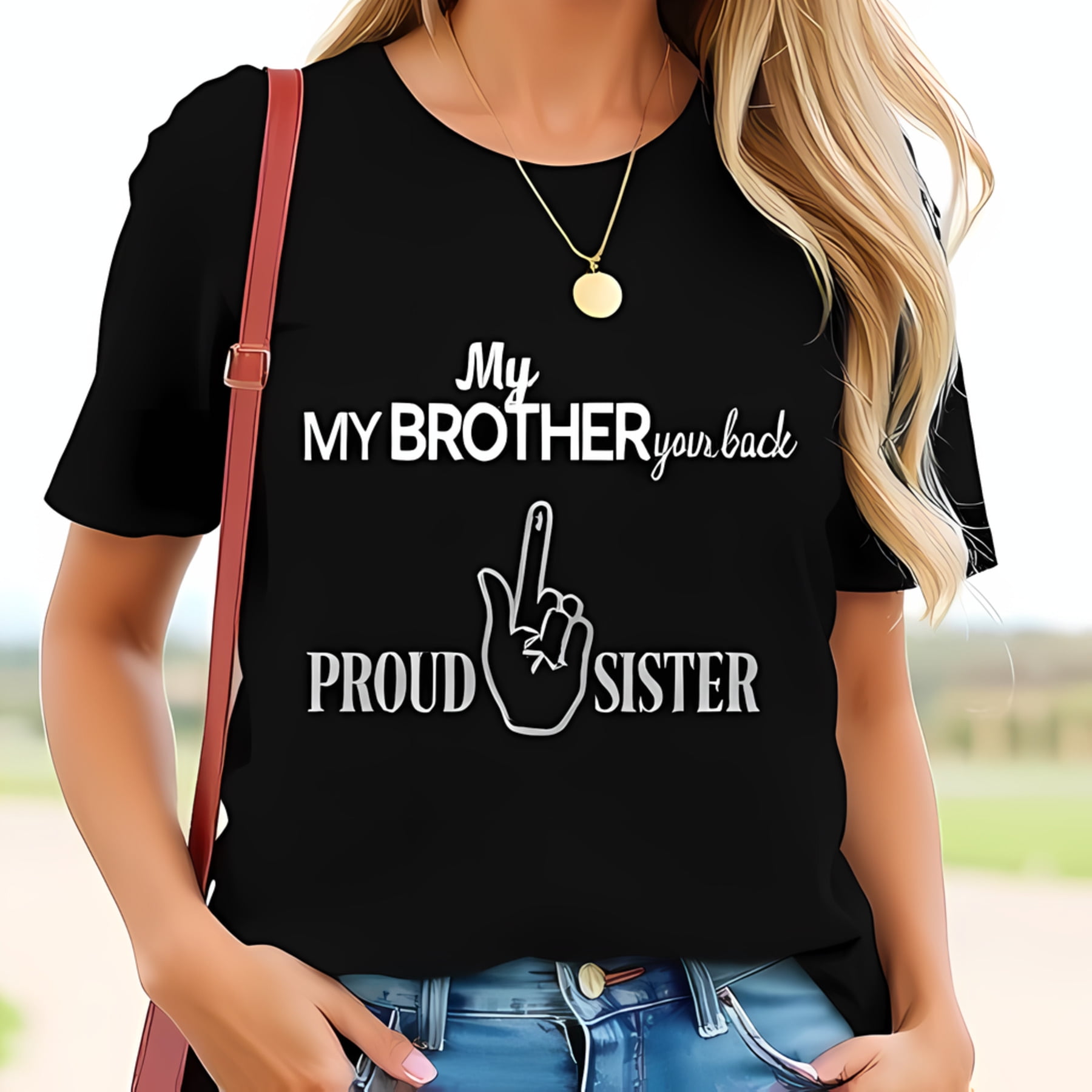Stylish Black Cotton Short Sleeve T-Shirt - " My Brother Your Back ...