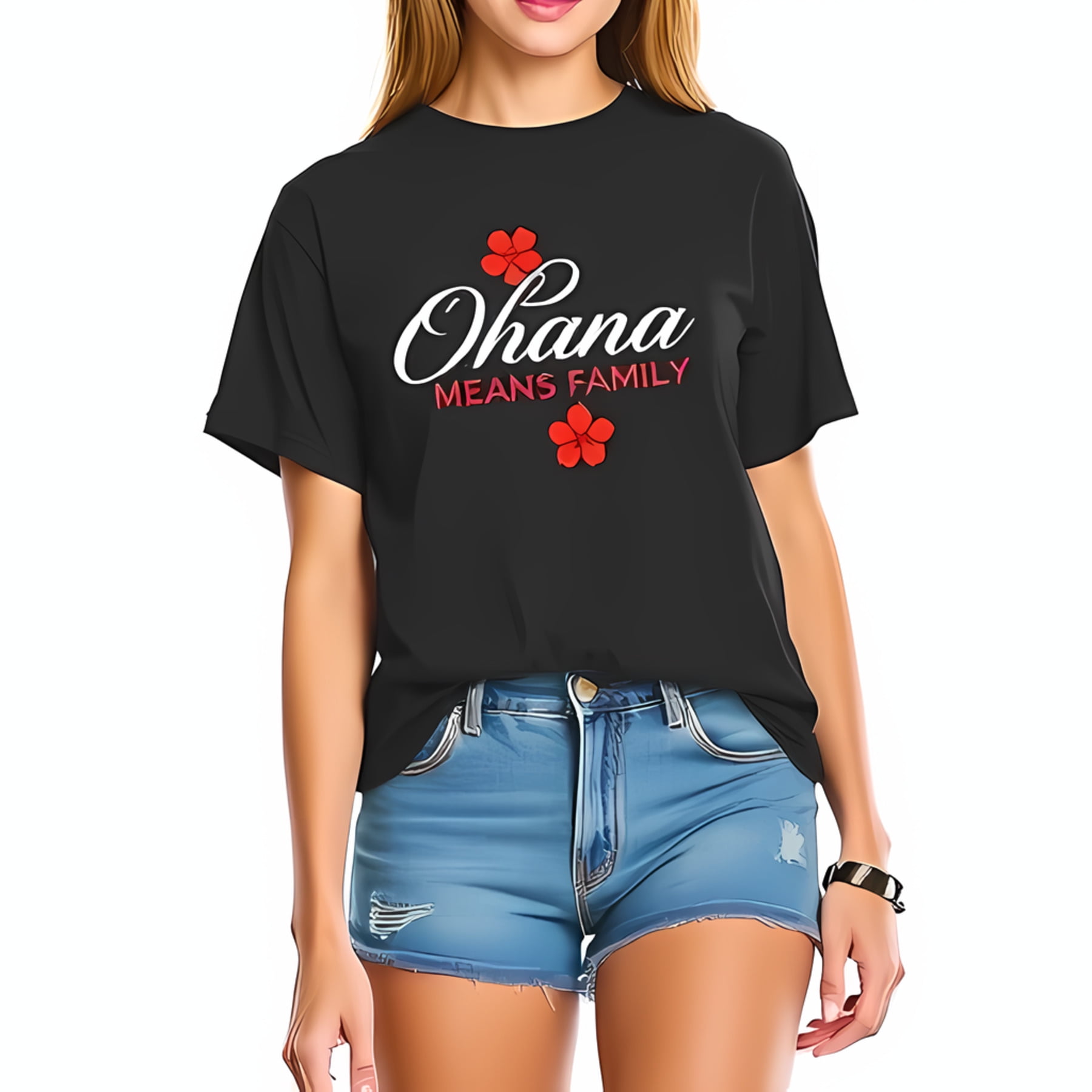 Stylish Black Cotton Short Sleeve T-Shirt - " Ohana Means Family " in ...