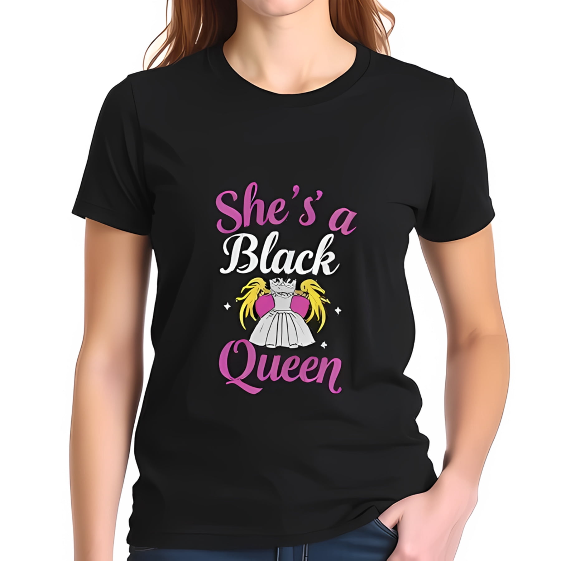 Stylish Black Cotton Short Sleeve T-Shirt - " She's a " with Vibrant ...