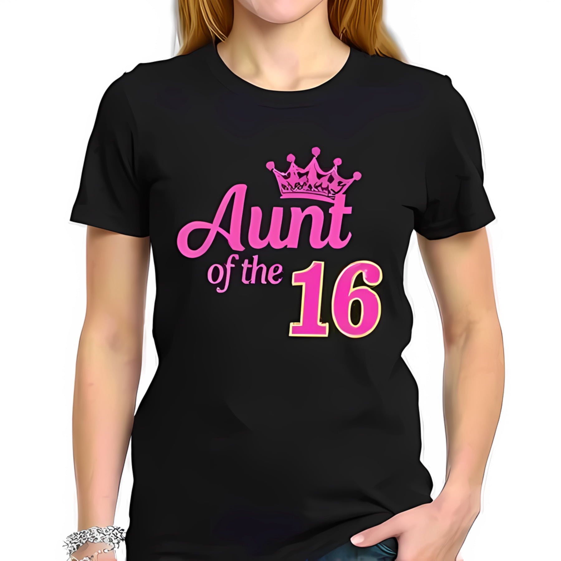 Stylish Black Cotton Short Sleeve T-Shirt for Aunt - " Aunt of the 16 ...