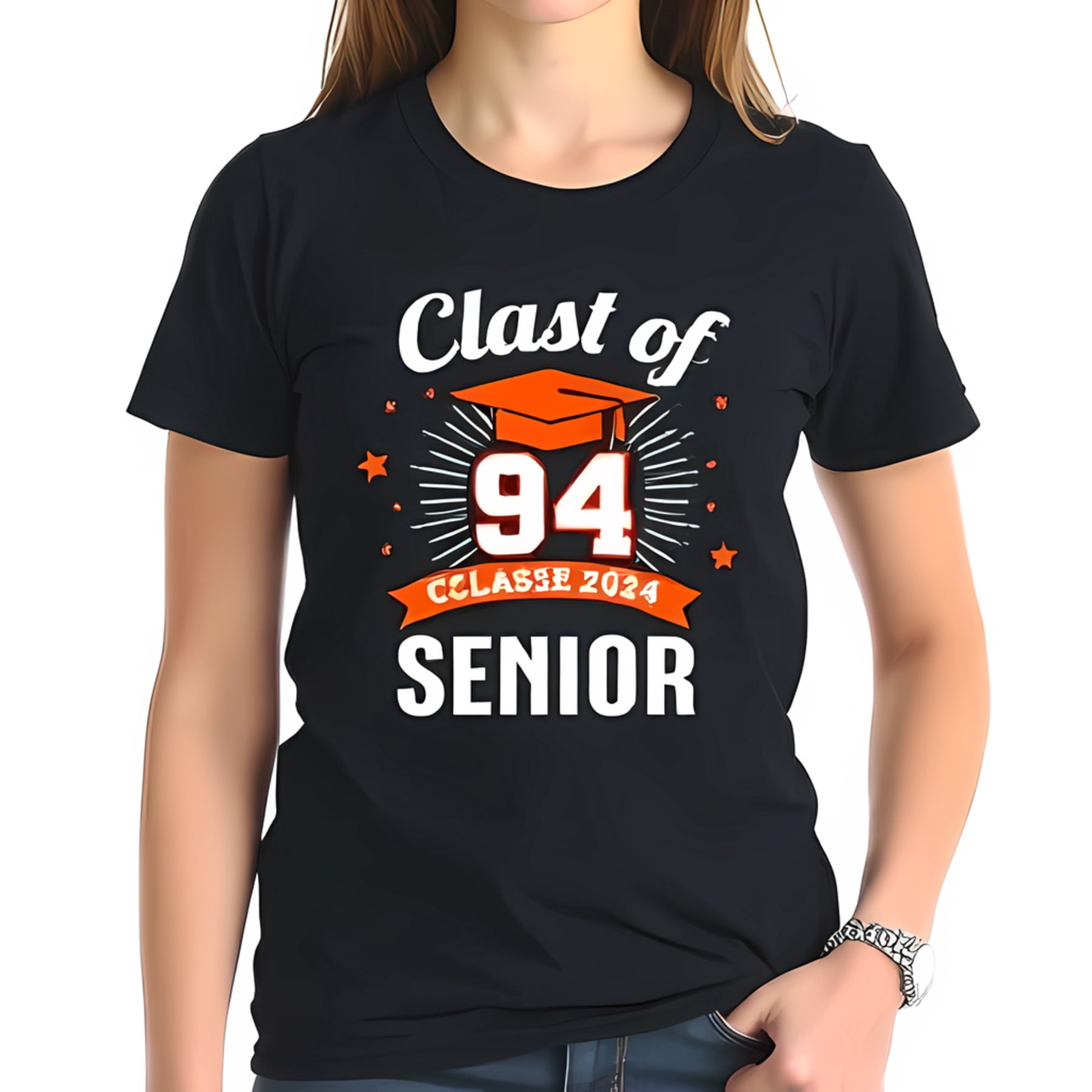 Stylish Black Cotton Short Sleeve T-Shirt for Class of 2024 - Bold ...