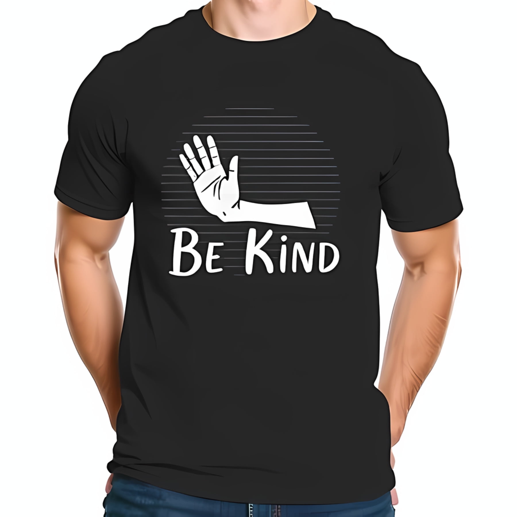 Stylish Black Cotton Short Sleeve T-Shirt with 'Be Kind' Phrase ...